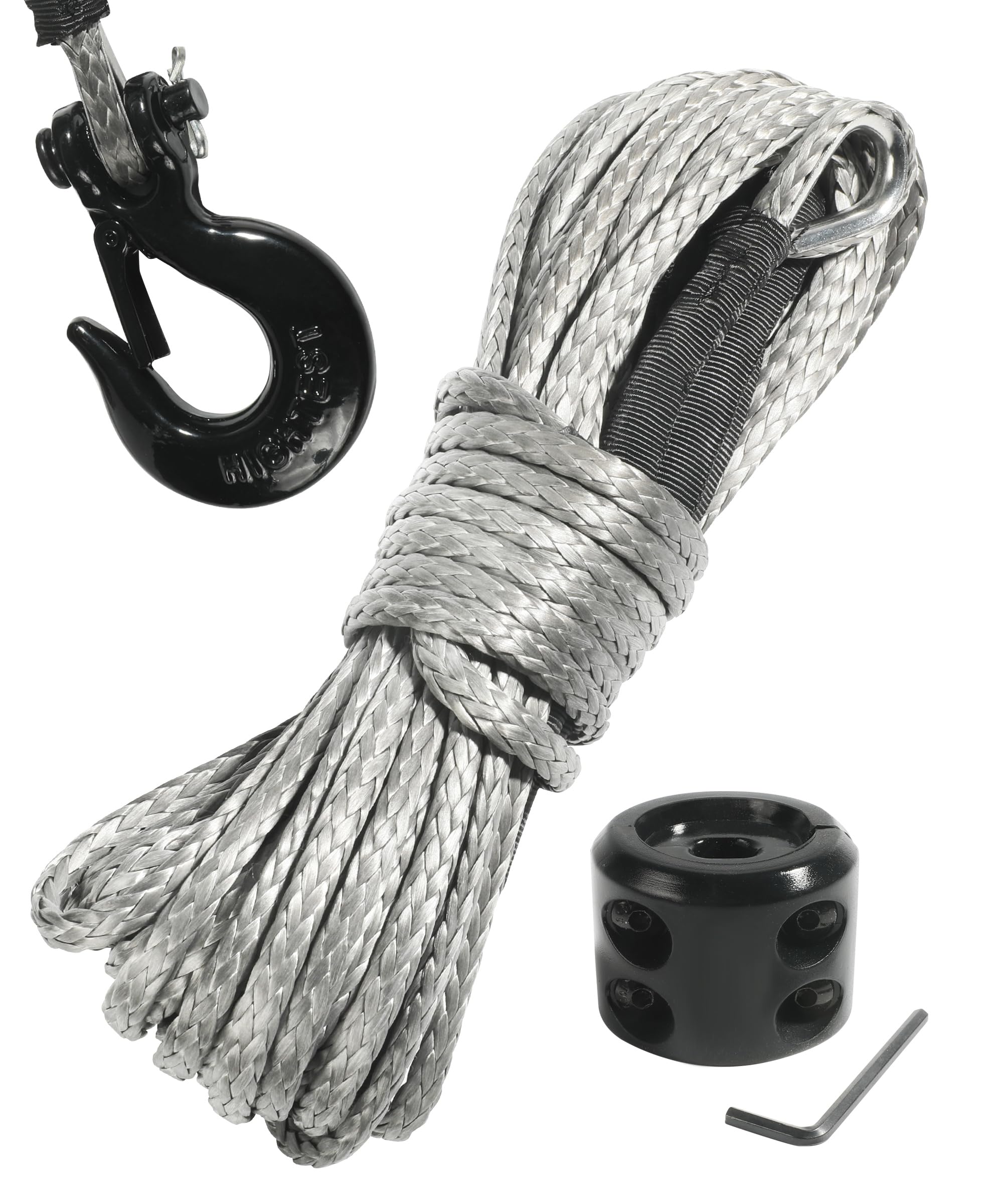 ESEWALAS Synthetic Winch Rope Kit,3/16 Inch x 50 Feet 8,350LBs Synthetic Winch Rope ATV Winch Line Cable Rope with Steel Hook Rubber Stopper Protecting Sleeve/Sheath and Thimble