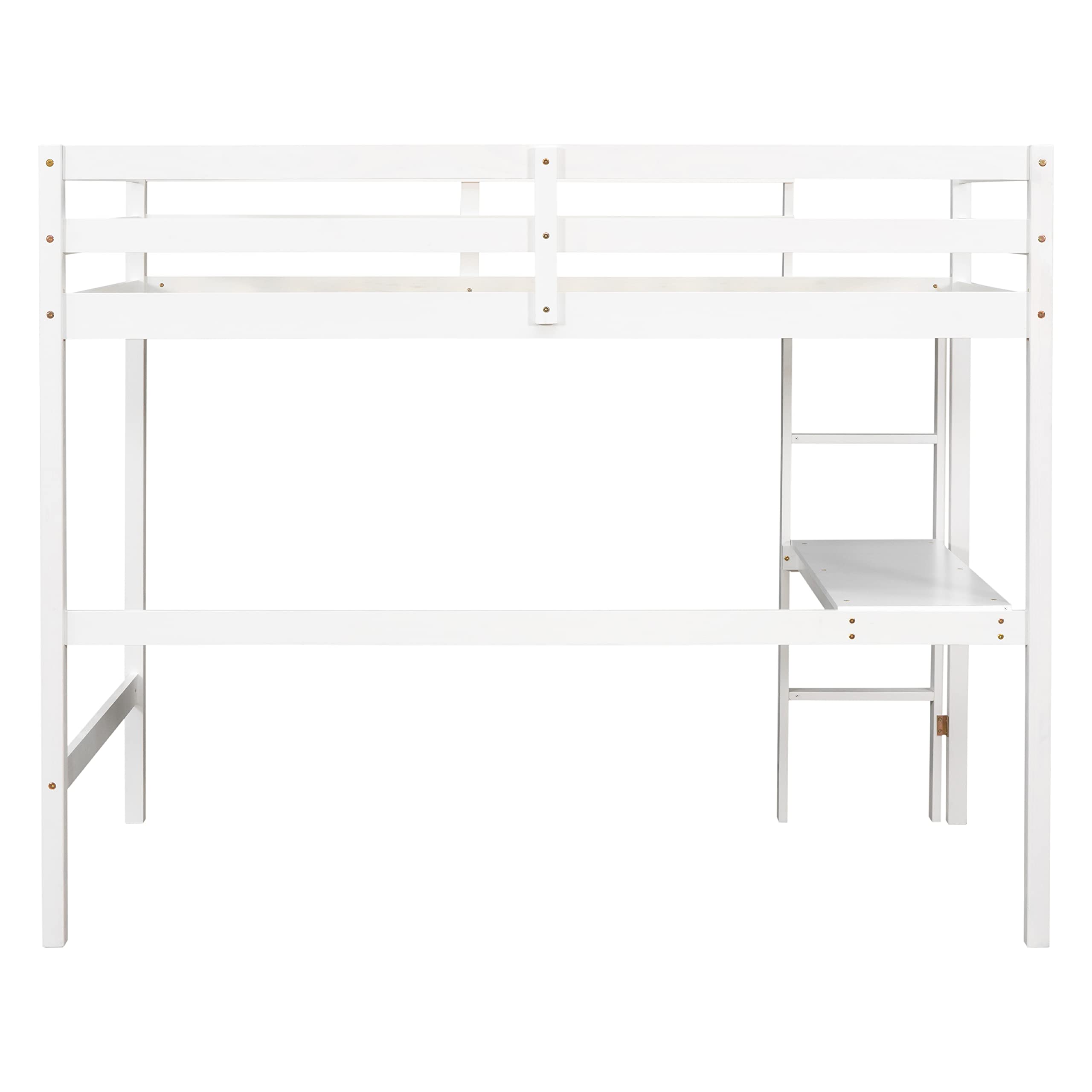 Myshle Twin Loft Bed with Built-in Desk and Ladder, Wooden Bedfame for Kids Teens Bedroom, Space Saving,No Box Spring Need,White