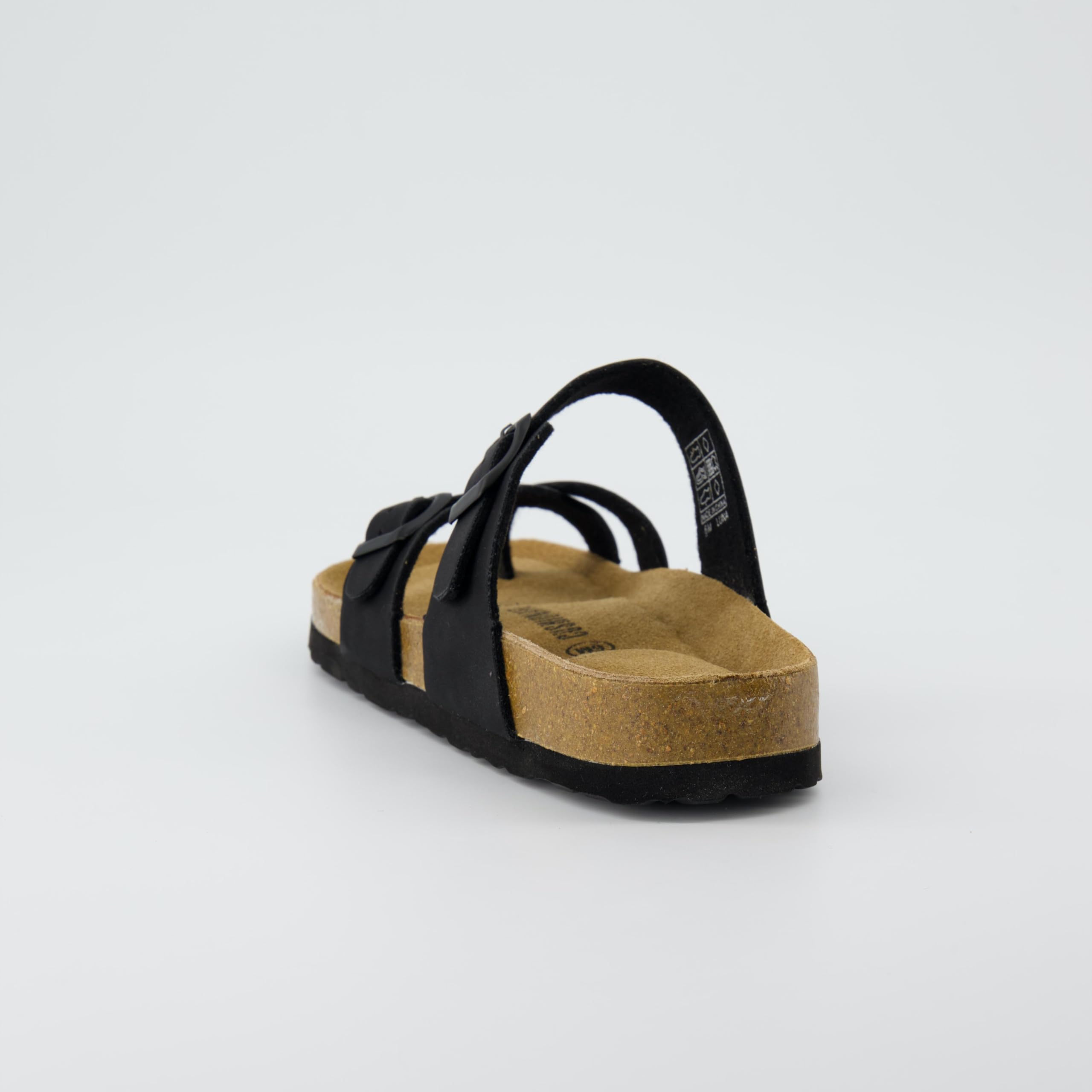 CUSHIONAIRE Luna Cork Footbed Women's Sandals - Comfortable Slip-On Slides with Adjustable Straps & Memory Foam for All-Day Wear | Beach Essential Summer Sandals for Women 2025, BLACK 9