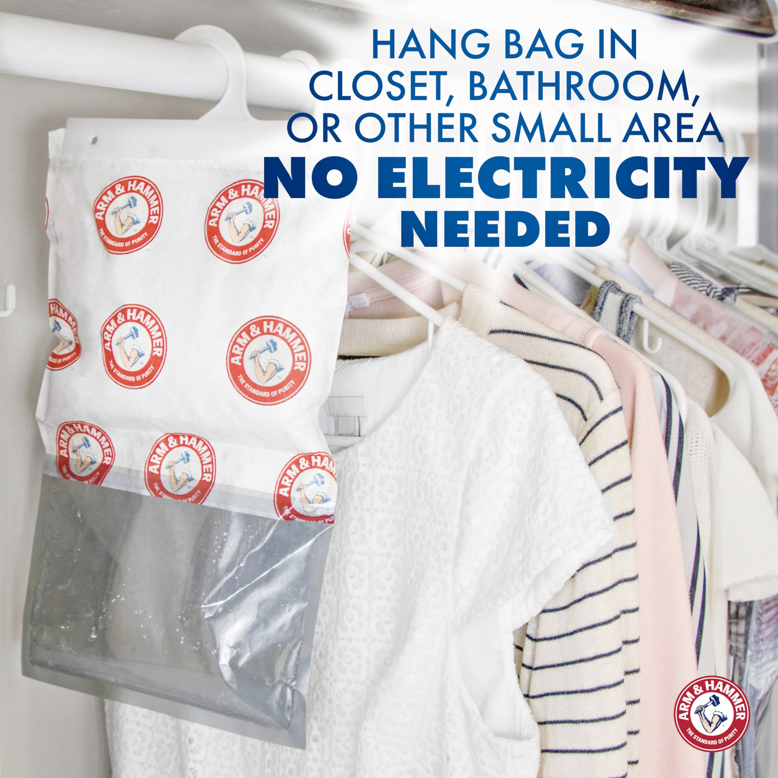 Arm & Hammer Hanging Moisture Absorber and Odor Eliminator, 16.1 oz., 6 Pack, Clean Burst, Moisture Absorbers for Closet and Small Rooms, Long-Lasting Freshness
