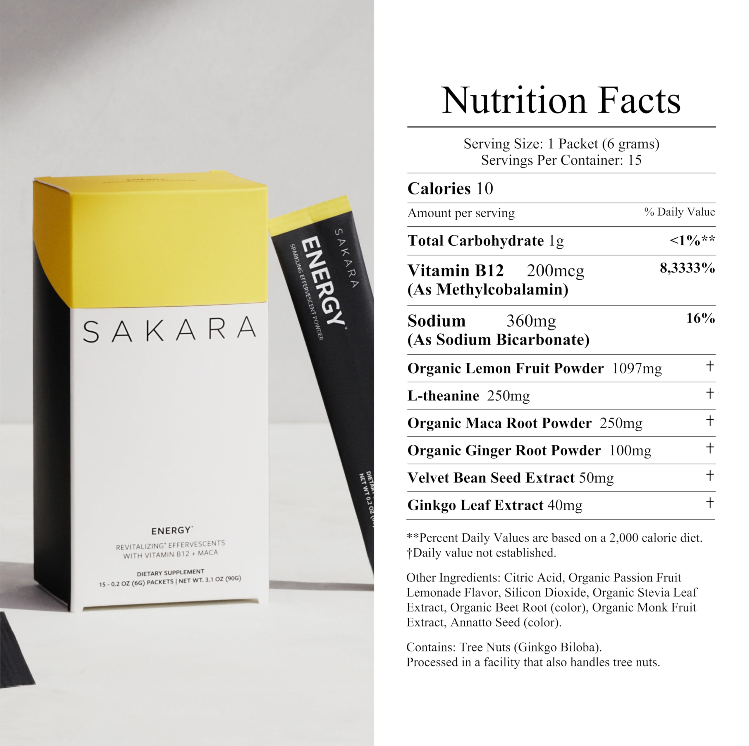 SAKARA Energy Effervescents, 15 Packets - Refined Sugar Free Electrolytes Powder Packets with Vitamin B12 & L Theanine, Flavored Water Packets, Hydration Powder, Energy Drink Electrolyte Powder