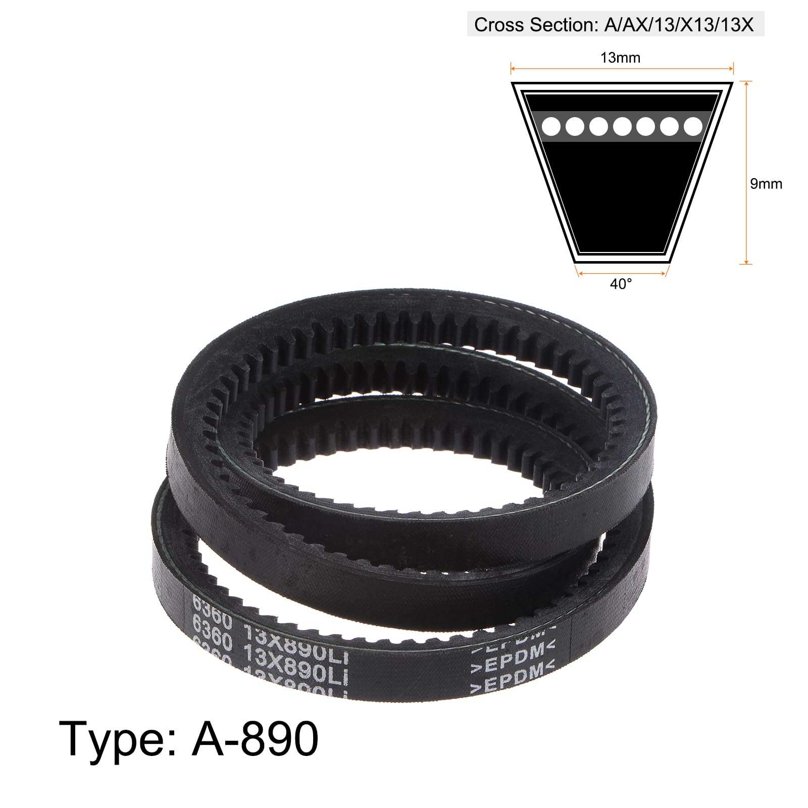HARFINGTON 13x890 Cogged V-Belts AX Section Drive Raw Edge Belt 890mm Inner Girth 13mm Width 9mm Thickness EPDM for Power Transmission