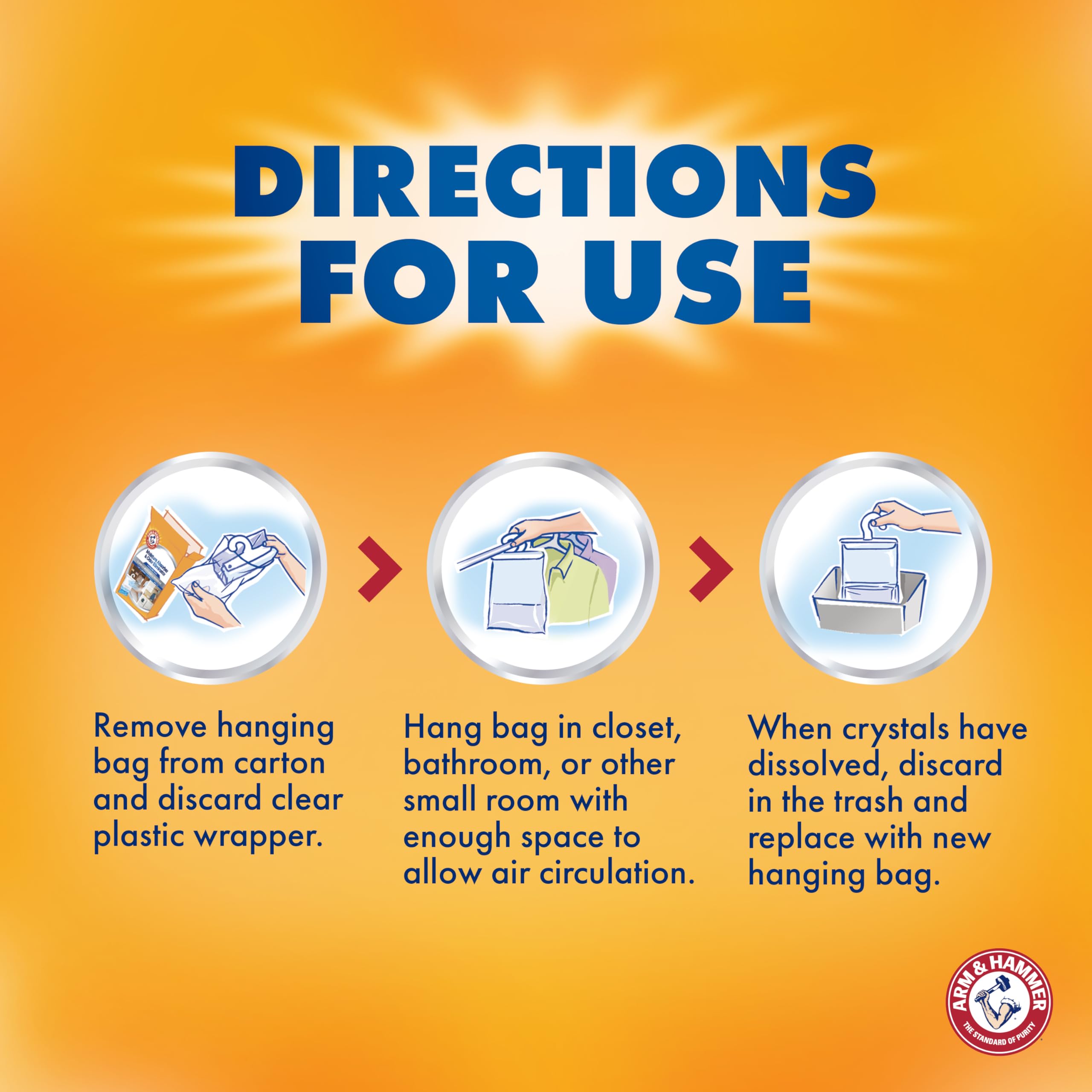 Arm & Hammer Hanging Moisture Absorber and Odor Eliminator, 16.1 oz., 6 Pack, Clean Burst, Moisture Absorbers for Closet and Small Rooms, Long-Lasting Freshness