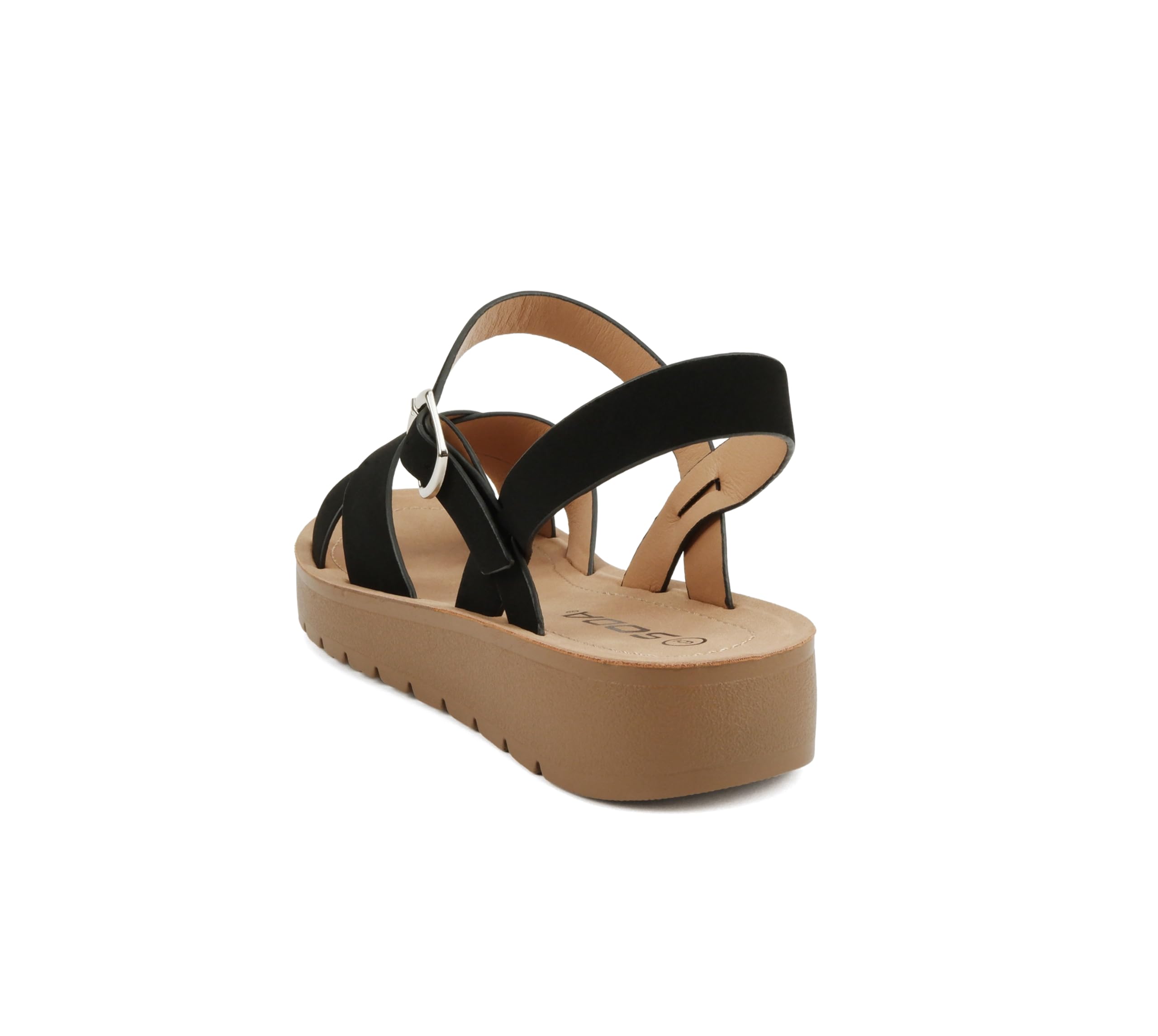 Soda Shoes Women Flat Sandals Flatform Ankle Buckle Criss Cross Band Straps Chester-S Black 7
