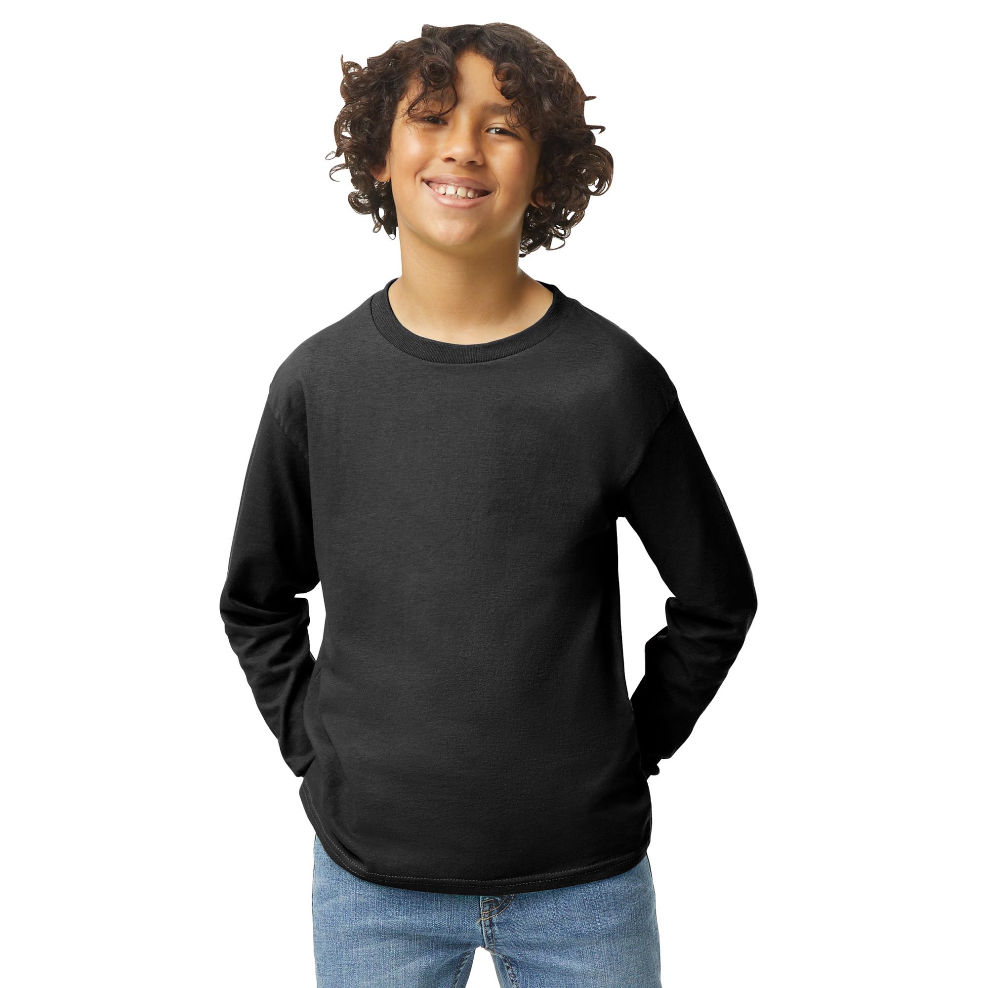Gildan Youth Ultra Cotton Long Sleeve T-Shirt, Style G2400B, 2-Pack, Black, Medium