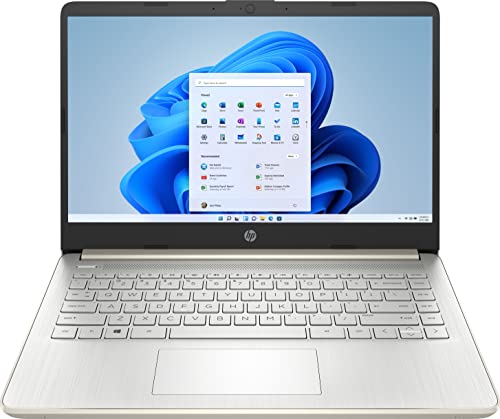 HP Laptop 14-DQ0033DX 14" Intel Celeron N4120, Intel UHD Graphics 600, 4GB RAM DDR4, 64GB eMMC, Windows 11 Home in S Mode, Pale Gold (Renewed)