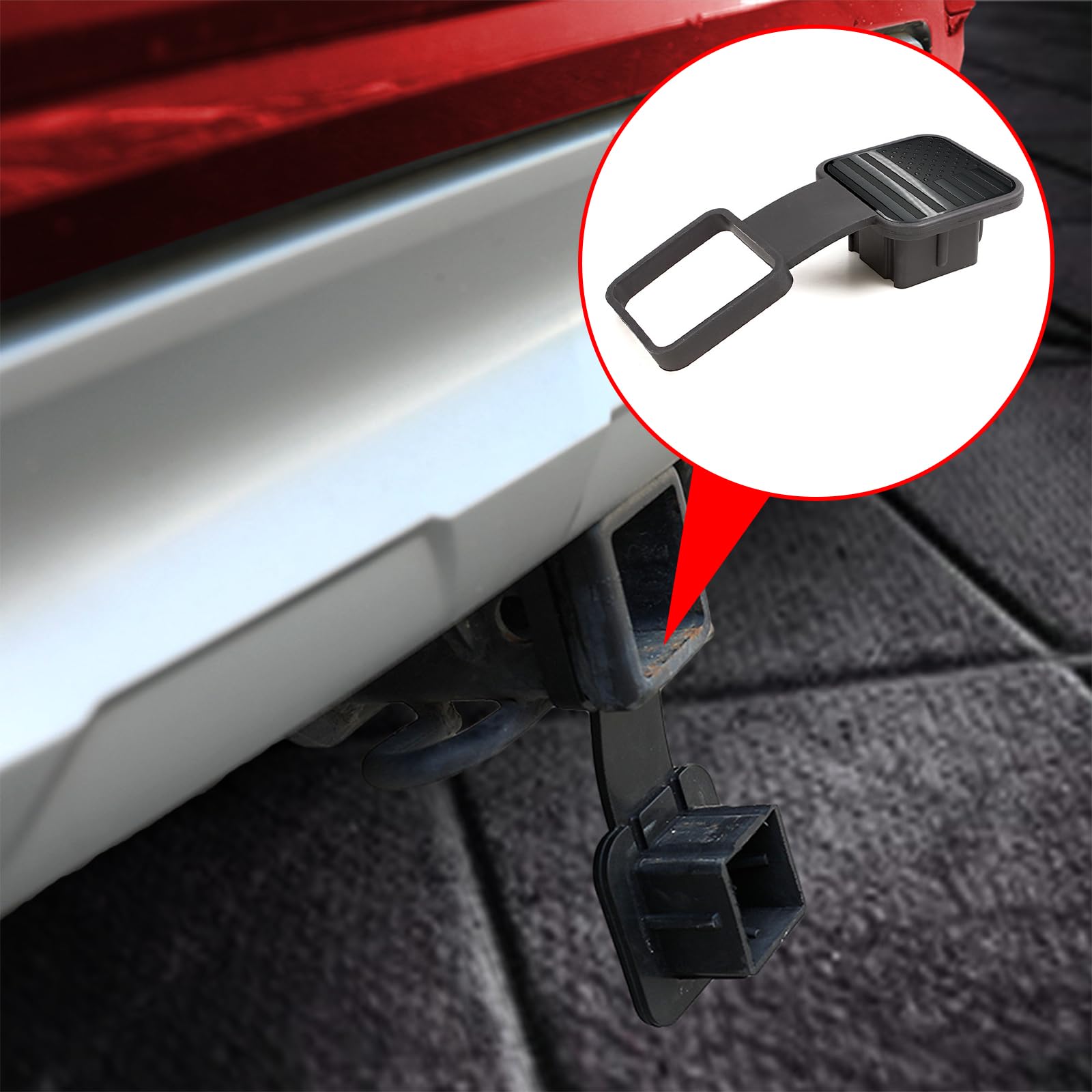 NGHEY Pack-1 Square Mouth Protection Cover Traction Cover, Trailer Hook Dust Plug, Rubber Trailer Hitch Dust Plug, Fit for RV SUV and Cars (American Flag Red)