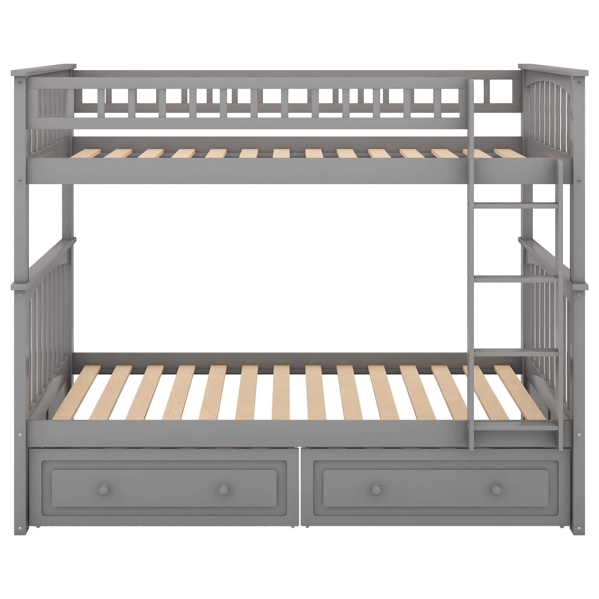 BIADNBZ Twin Over Twin Bunk Bed with Storage Drawers, Wooden Convertible BunkBed into 2 Platform Bedframe, for Kids Teens Adults Bedroom, Gray