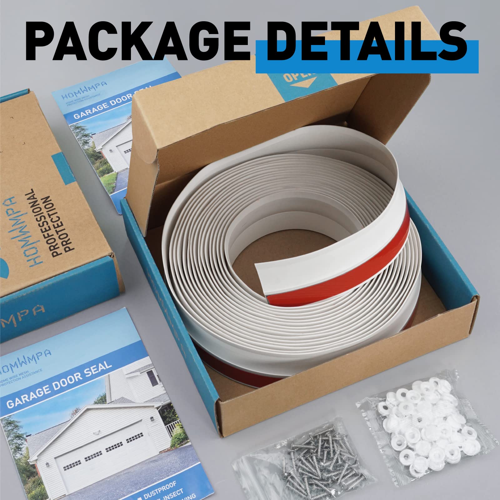 HOMWMPA Garage Door Seal Top and Sides, 34.4FT Garage Door Weather Stripping, Universal Soft and Hard Composite Rubber Weatherproofing Seal Strip with Adhesive Backing, White