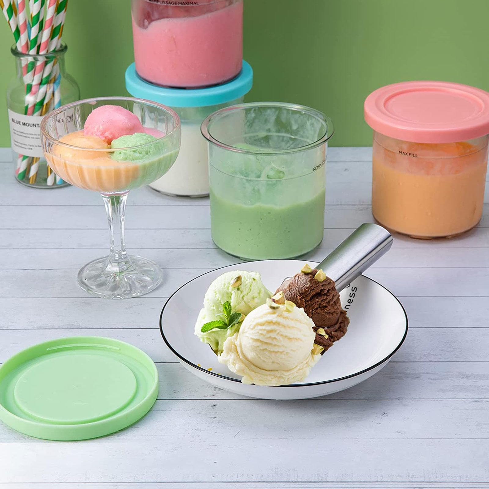 Creami Containers, for Ninja Creami Ice Cream Maker Pints,16 OZ Icecream Container Safe And Leak Proof Compatible with NC299AMZ,NC300s Series Ice Cream Makers