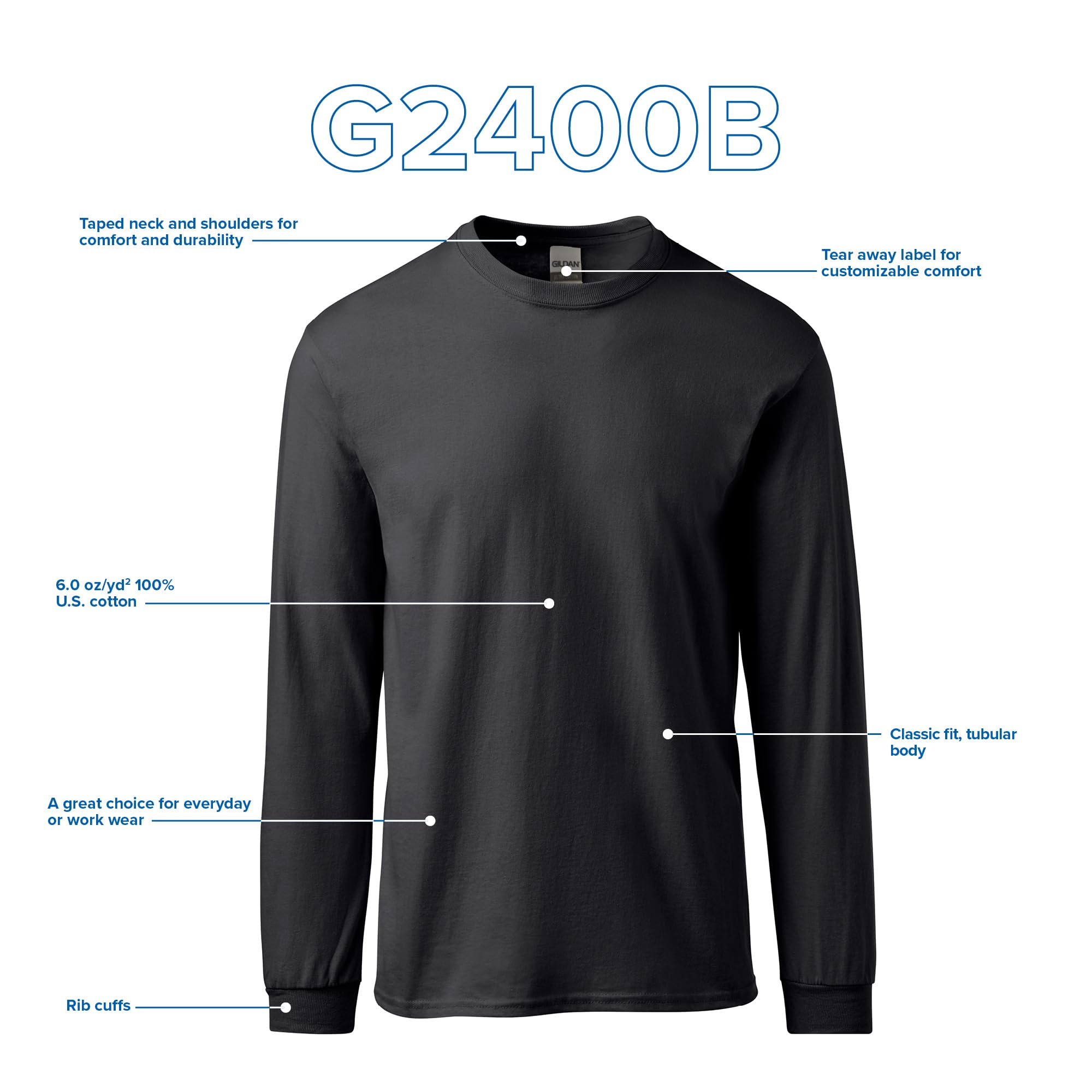 Gildan Youth Ultra Cotton Long Sleeve T-Shirt, Style G2400B, 2-Pack, Black, Medium