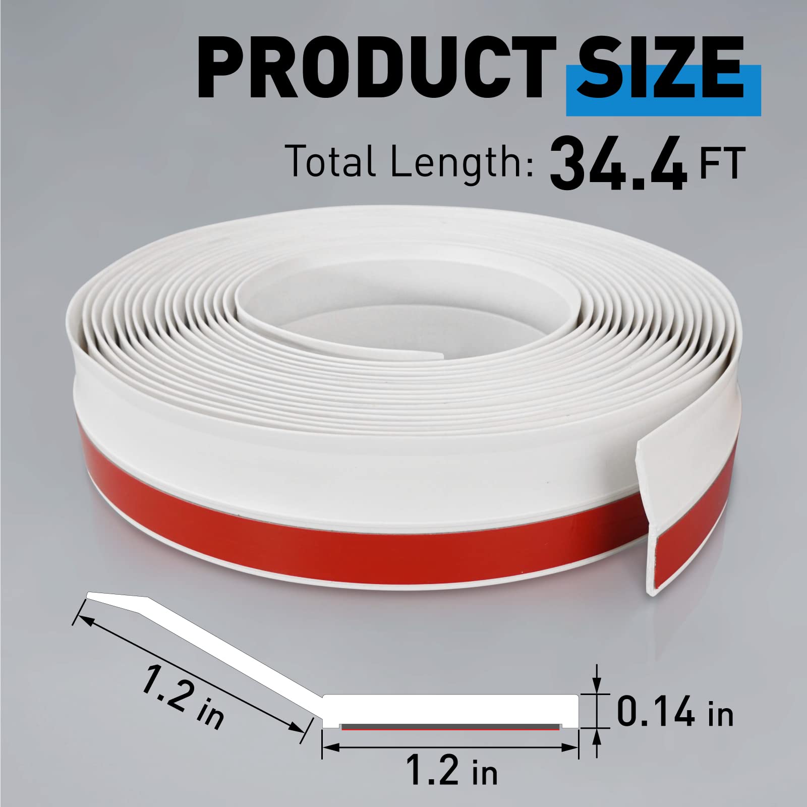 HOMWMPA Garage Door Seal Top and Sides, 34.4FT Garage Door Weather Stripping, Universal Soft and Hard Composite Rubber Weatherproofing Seal Strip with Adhesive Backing, White