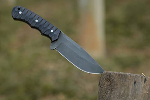 DNT BLADES Hunting knife with Sheath Acid Wash Camping fixed-Blade Knives Carbon Steel Survival Bushcraft knife with Micarta Handle