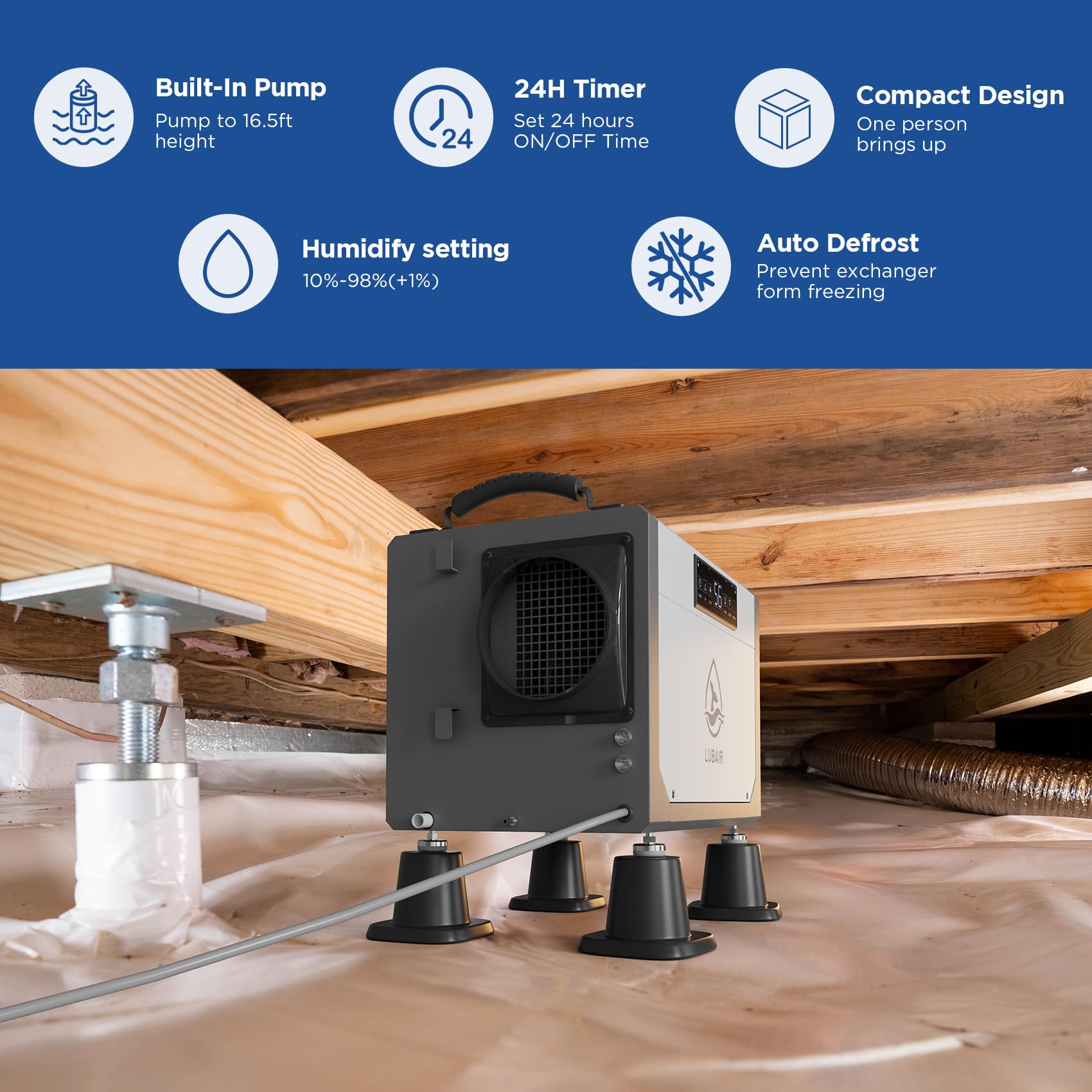 113 pint Crawl Space Dehumidifier with Pump for Basement,Commercial Dehumidifiers with Drain Hose, Industrial Dehumidifier for Large Space,Whole House