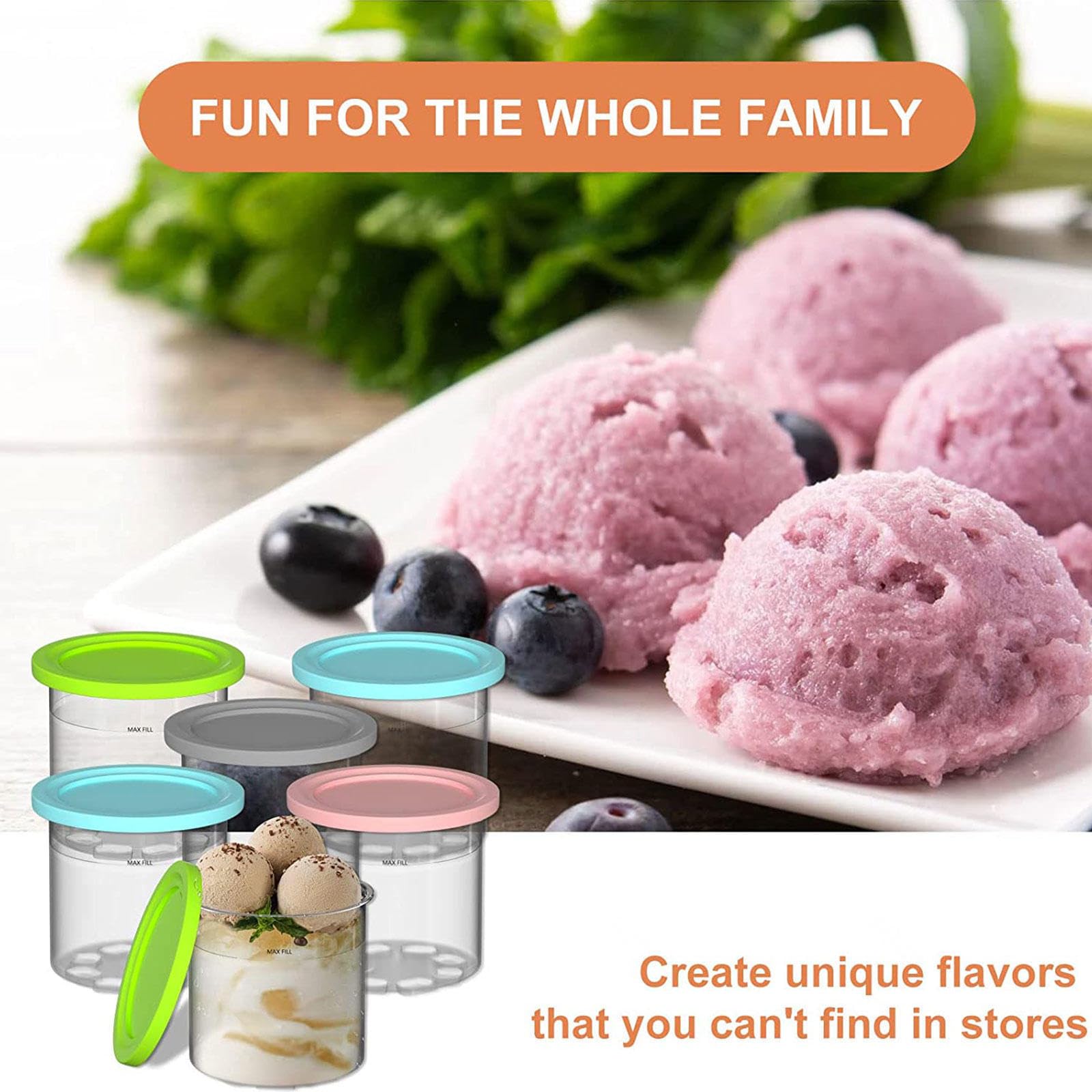 Creami Containers, for Ninja Creami Ice Cream Maker Pints,16 OZ Icecream Container Safe And Leak Proof Compatible with NC299AMZ,NC300s Series Ice Cream Makers