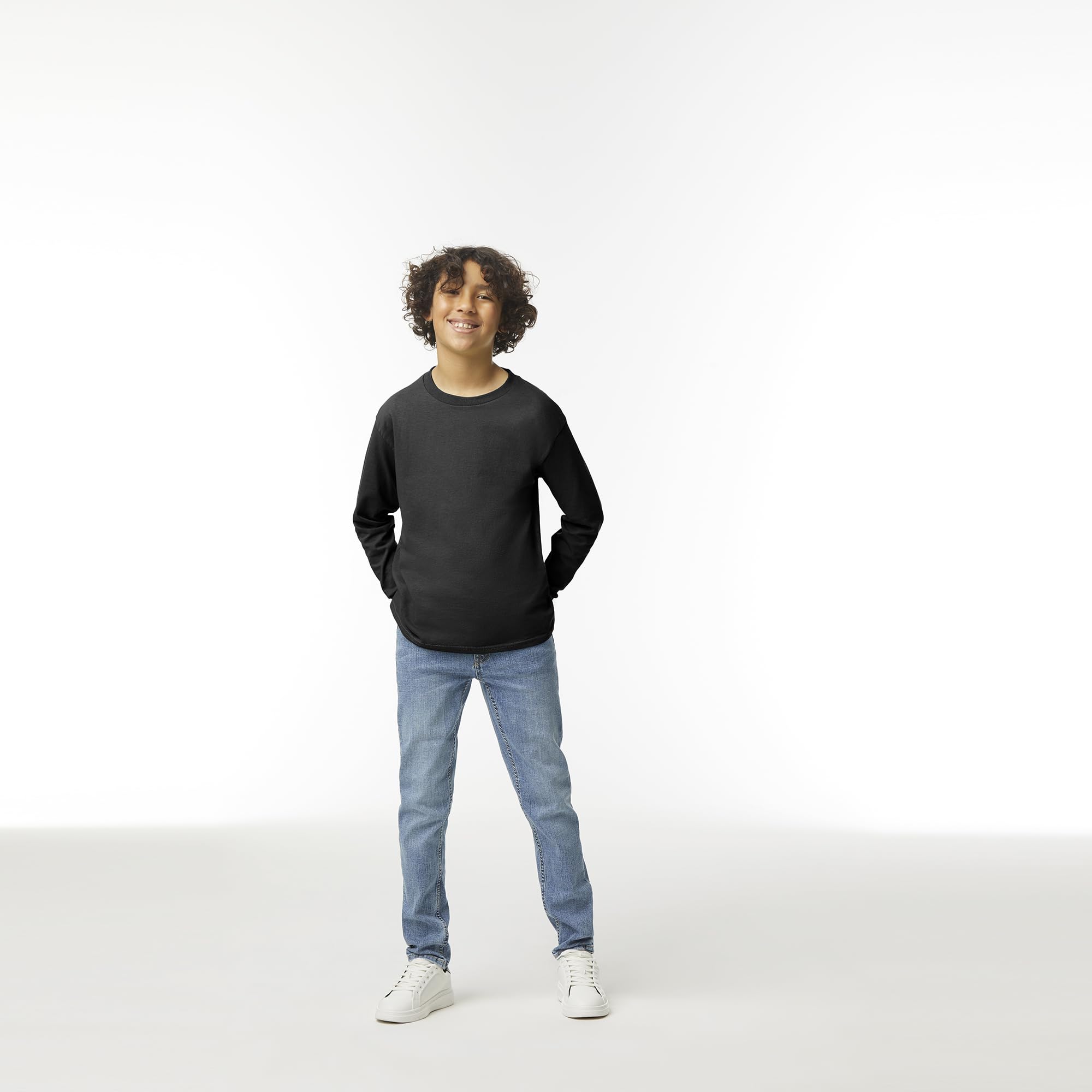 Gildan Youth Ultra Cotton Long Sleeve T-Shirt, Style G2400B, 2-Pack, Black, Medium
