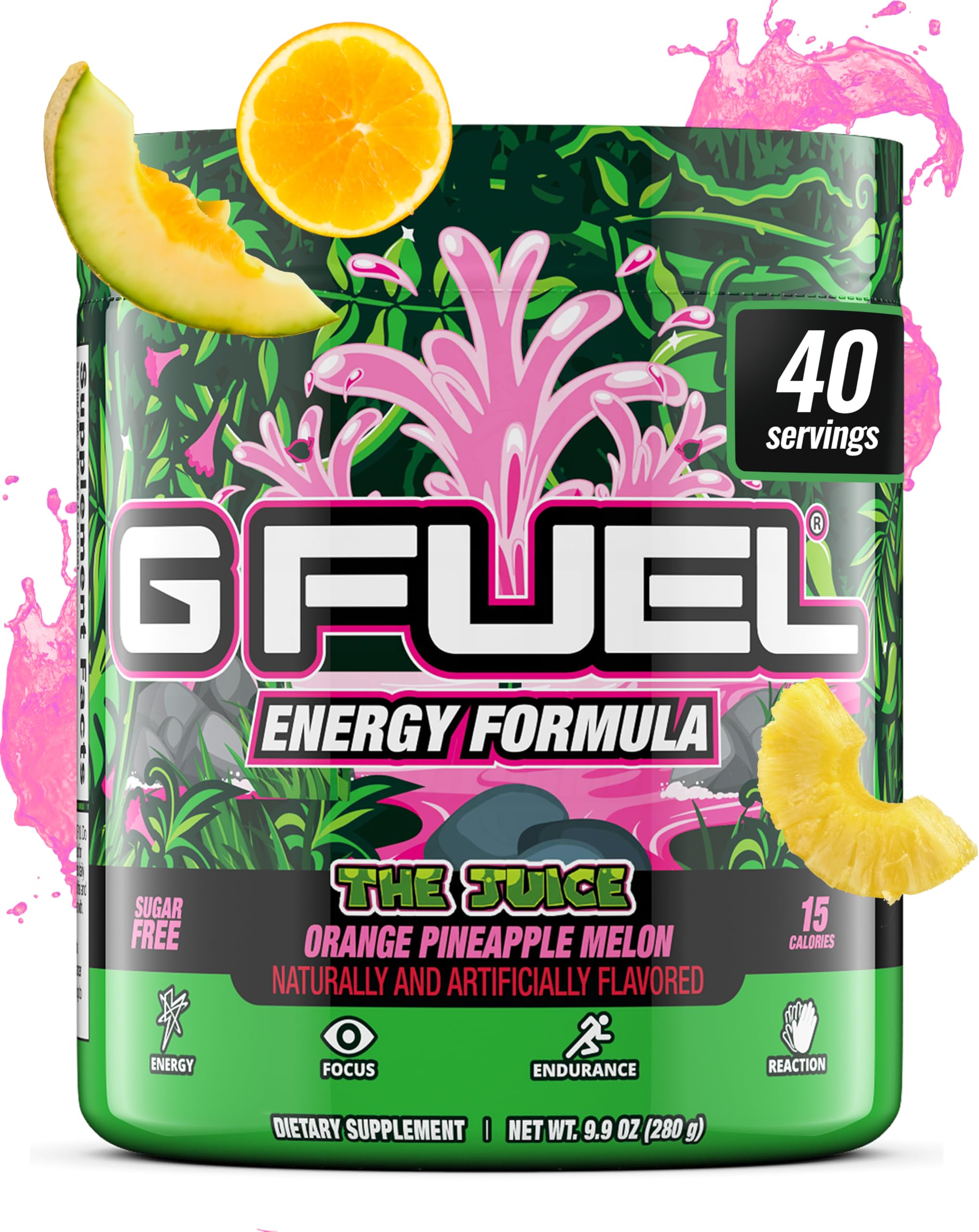 G Fuel The Juice Energy Drink Powder, Pre Workout Caffeine Powder, Energy Powder Drink Mix for Gaming, Sugar Free Focus Amino, Vitamin + Antioxidants, 9.9oz (Pineapple & Melon Punch, 40 Servings)
