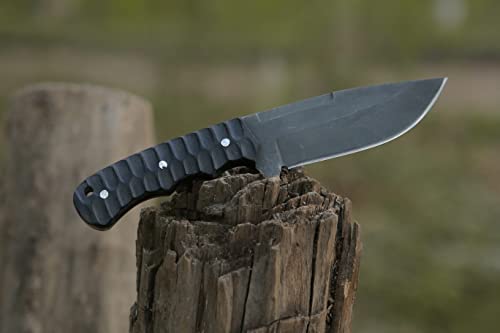 DNT BLADES Hunting knife with Sheath Acid Wash Camping fixed-Blade Knives Carbon Steel Survival Bushcraft knife with Micarta Handle