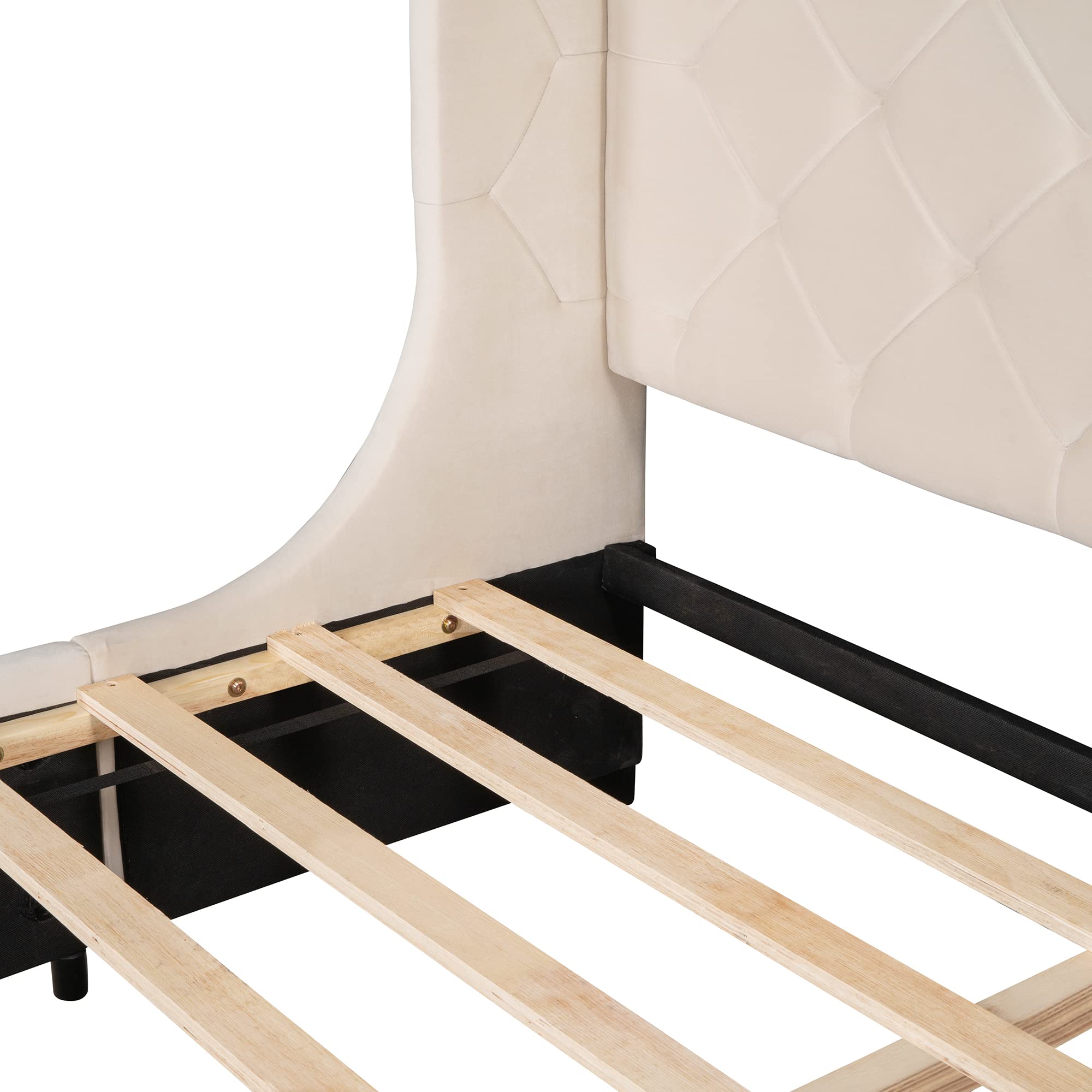 Yehha Queen Size Velvet Upholstered Platform Bed w/Button Tufted Headboard & Storage Drawers, Wooden Bedframe w/Strong Slats Support & Capacity 450LBS, No Box Spring Needed, Easy to Assemble, Beige