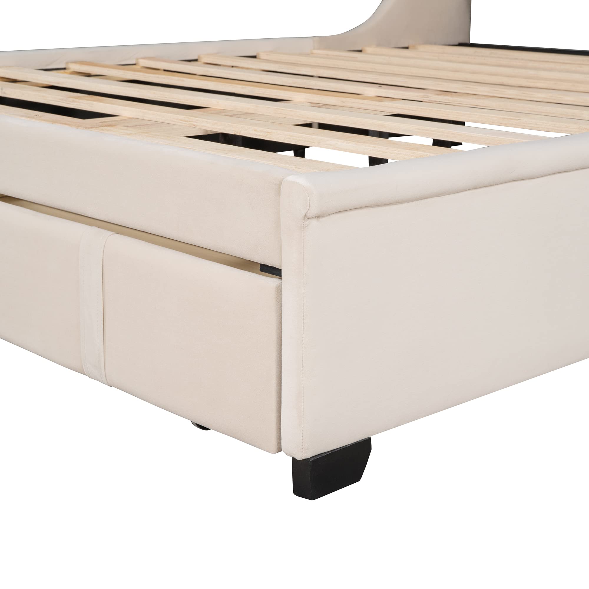 Yehha Queen Size Velvet Upholstered Platform Bed w/Button Tufted Headboard & Storage Drawers, Wooden Bedframe w/Strong Slats Support & Capacity 450LBS, No Box Spring Needed, Easy to Assemble, Beige