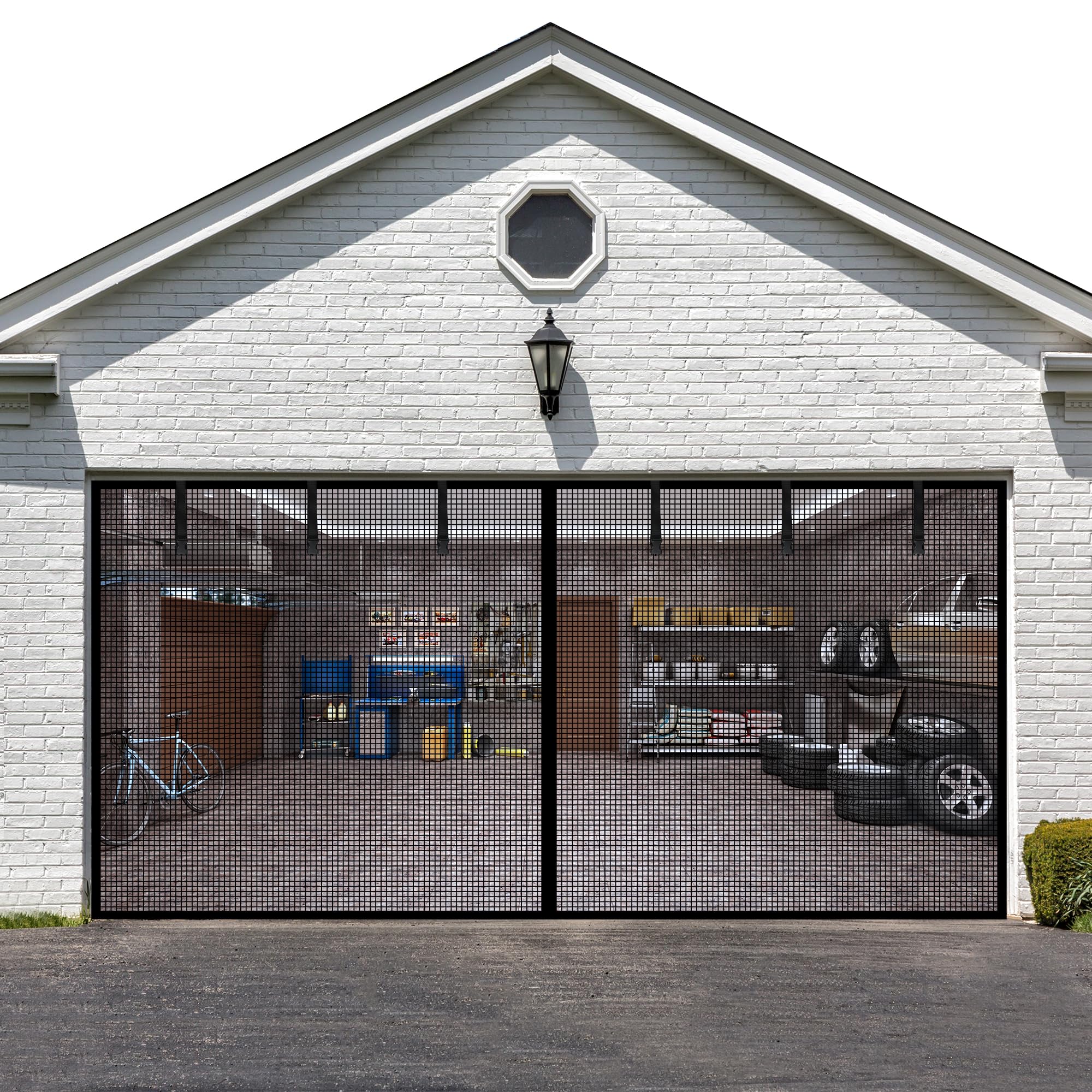 LIAMST Garage Door Screen for 18x8FT,2 Car Garage Doors- Reinforced Fiberglass Door Screen,Stronger High Energy Magnets , Magnetic Screen Door