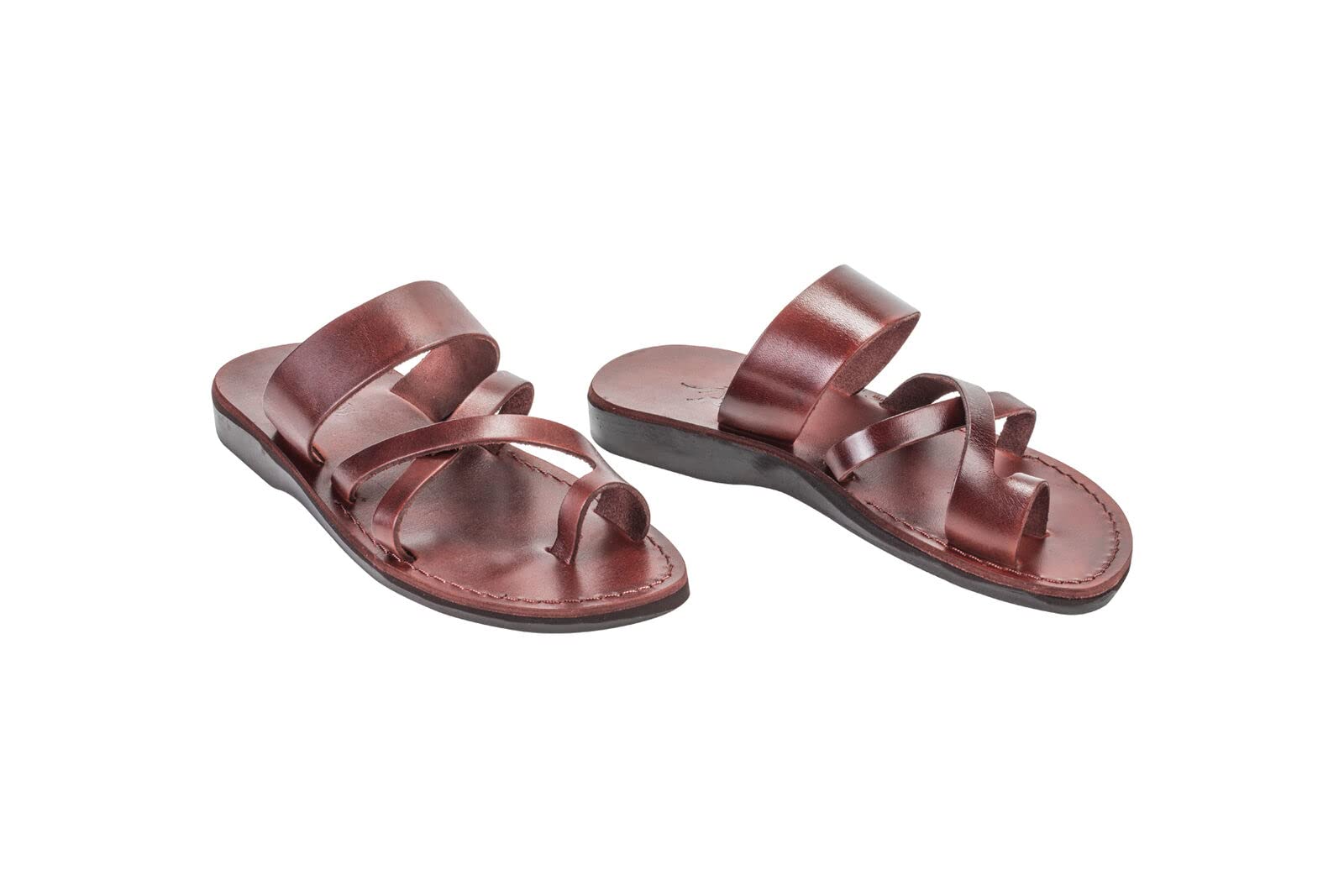 Men's Biblical Jesus Sandals Natural Genuine Camel Leather Toe Loop Handmade From Jerusalem Flip Flops Brown Black Holy Land (Brown, numeric_10)