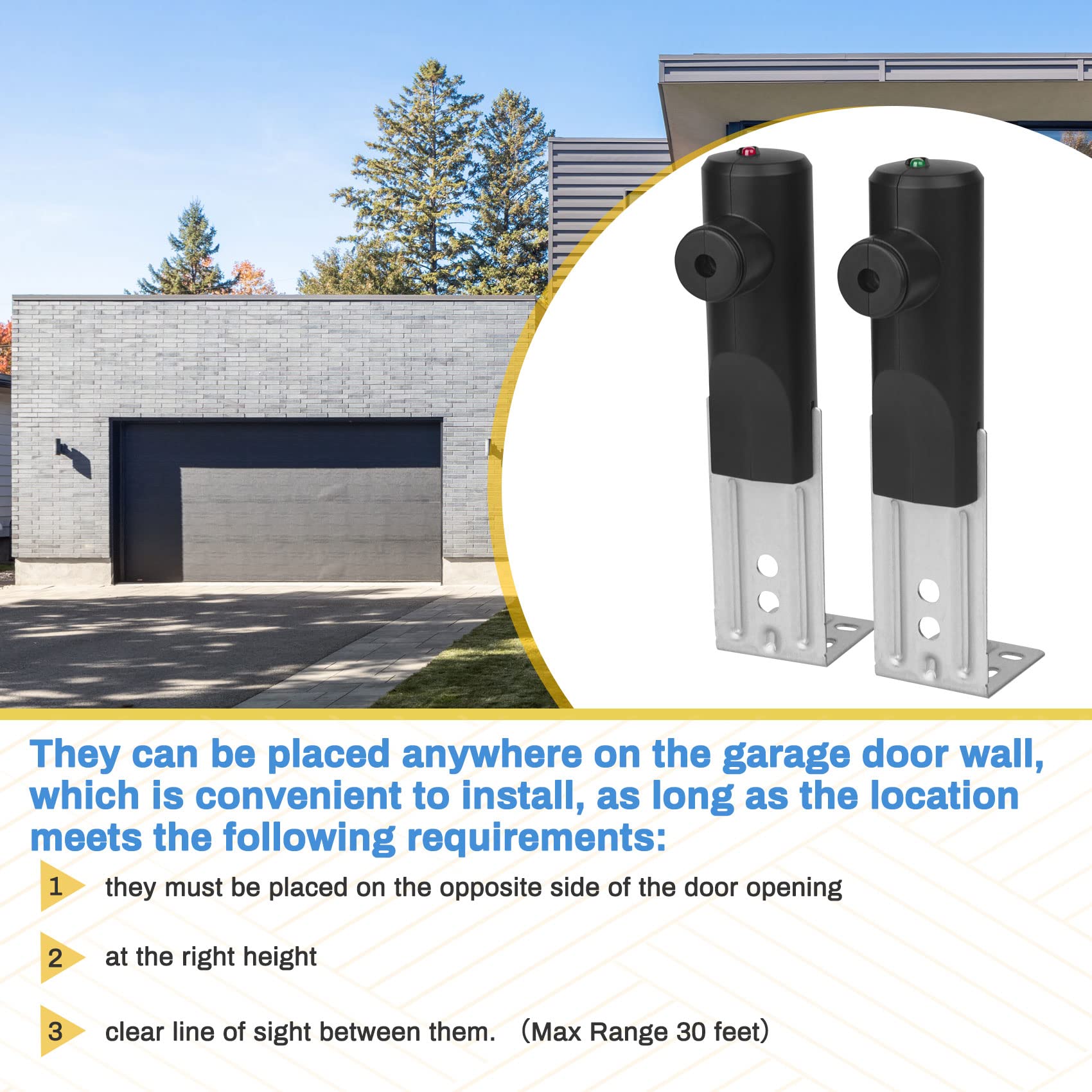 Garage Door Sensors for Genie/Overhead, Garage Door Sensor GSTB-R STB-BL Compatible with Genie/Overhead Garage Door Opener Made After 1993, Item Includes Two Sensors (Receiving&Sending)