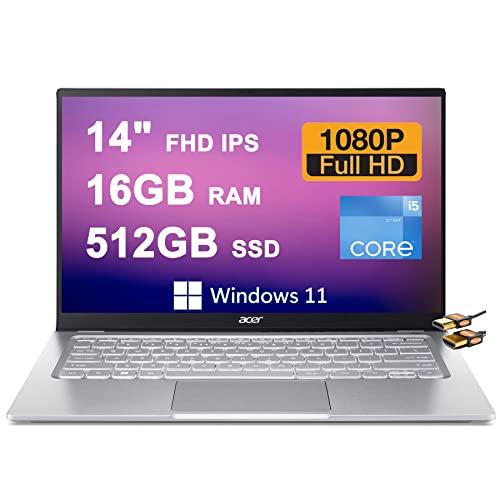 Acer (Renewed) Swift 3 14 Business Laptop 14" FHD IPS Display 12th Gen Intel 12-Core i5-1240P Processor (Beats i7-1165G7) 16GB RAM 512GB SSD Fingerprint Backlit USB-C Thunderbolt Win11 + HDMI Cable