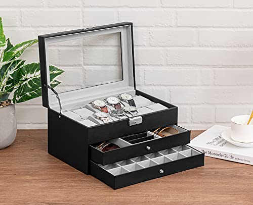 Oyydecor Jewelry Box Watch Box PU Leather Case Organizer Wooden Storage Organizer for Storage and Display Men's & Women's Gift Business (3layers-Gray)