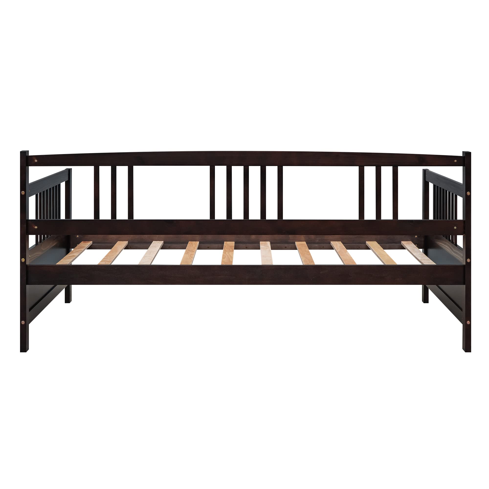 Royard Oaktree Solid Wood Daybed, Twin Size Daybed with Three-Side Rail, Modern Sofa Bed Frame with Wooden Slats Support Mattress Foundation for Bedroom, Living Room, Guest Room, Espresso