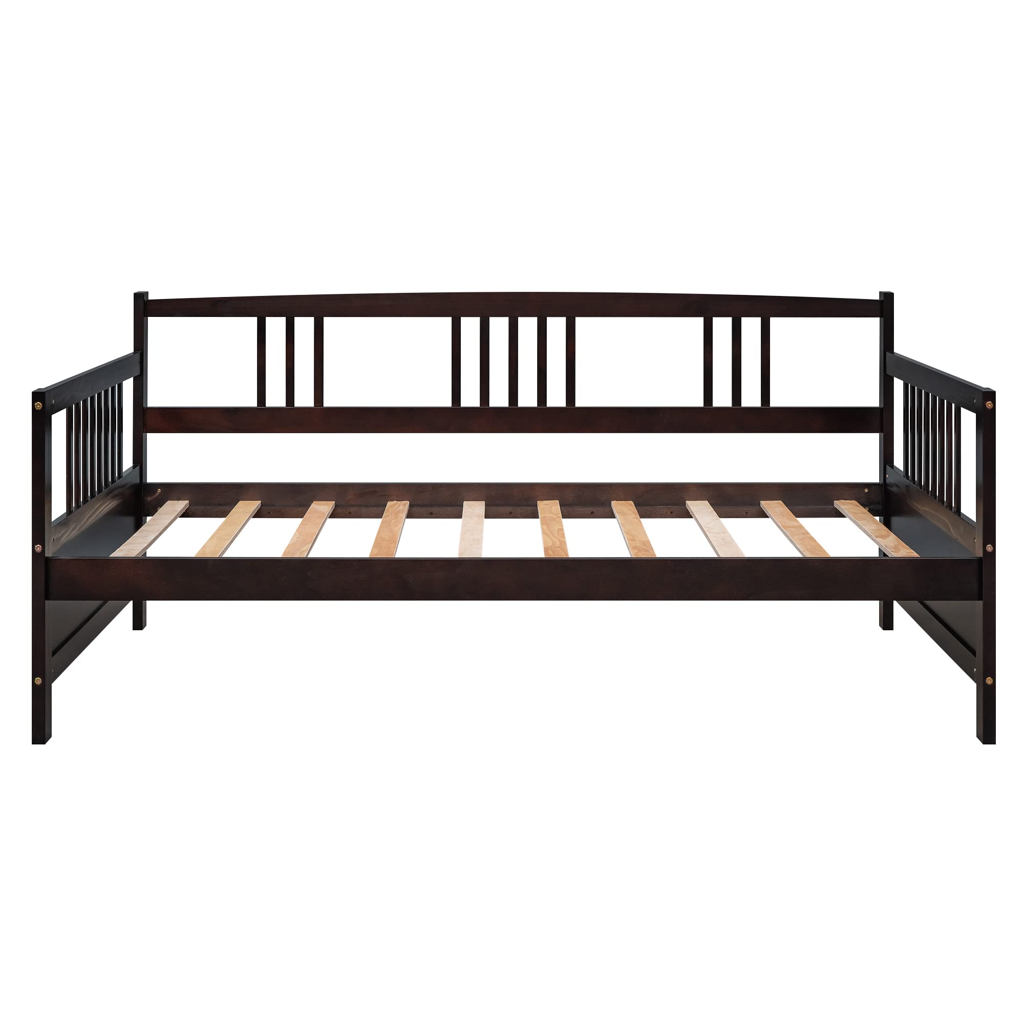 Royard Oaktree Solid Wood Daybed, Twin Size Daybed with Three-Side Rail, Modern Sofa Bed Frame with Wooden Slats Support Mattress Foundation for Bedroom, Living Room, Guest Room, Espresso