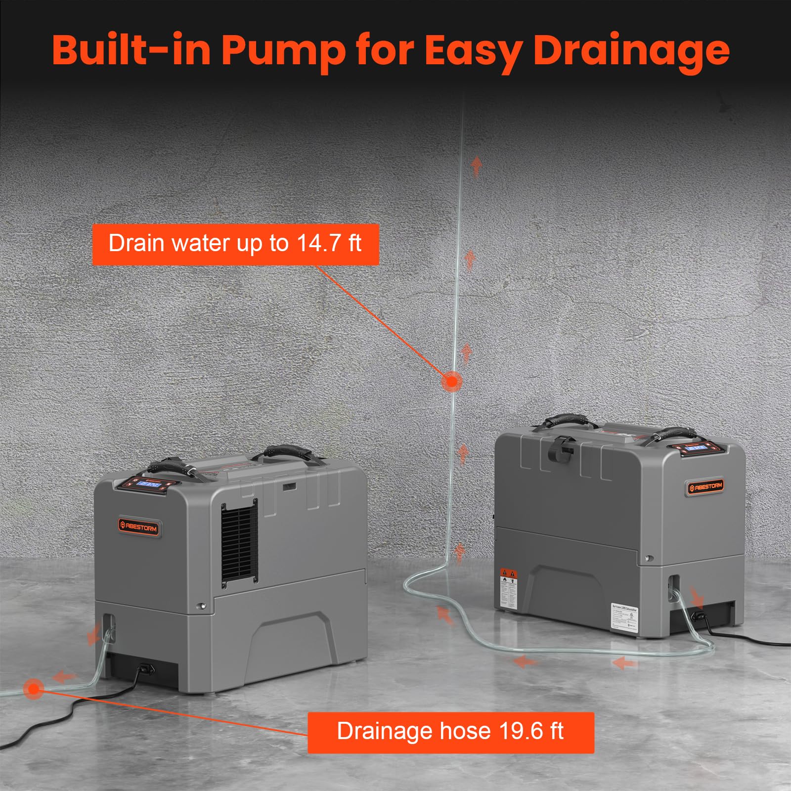 Abestorm Commercial Dehumidifiers with Pump, LGR 180 PPD Dehumidifier for Crawl Space, Basement, Large Space, Industrial Dehumidifier for Large Room or Warehouse