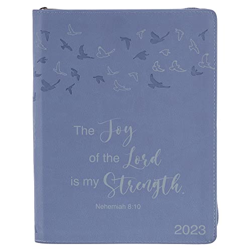 Christian Art Gifts 2023 18-Month Women's Faux Leather Personal Planner/Organizer w/Zipper Closure: Joy of the Lord is My Strength - Nehemiah 8:10 Bible Verse, Aug 2022-Jan 2024, Soft Blue, Large
