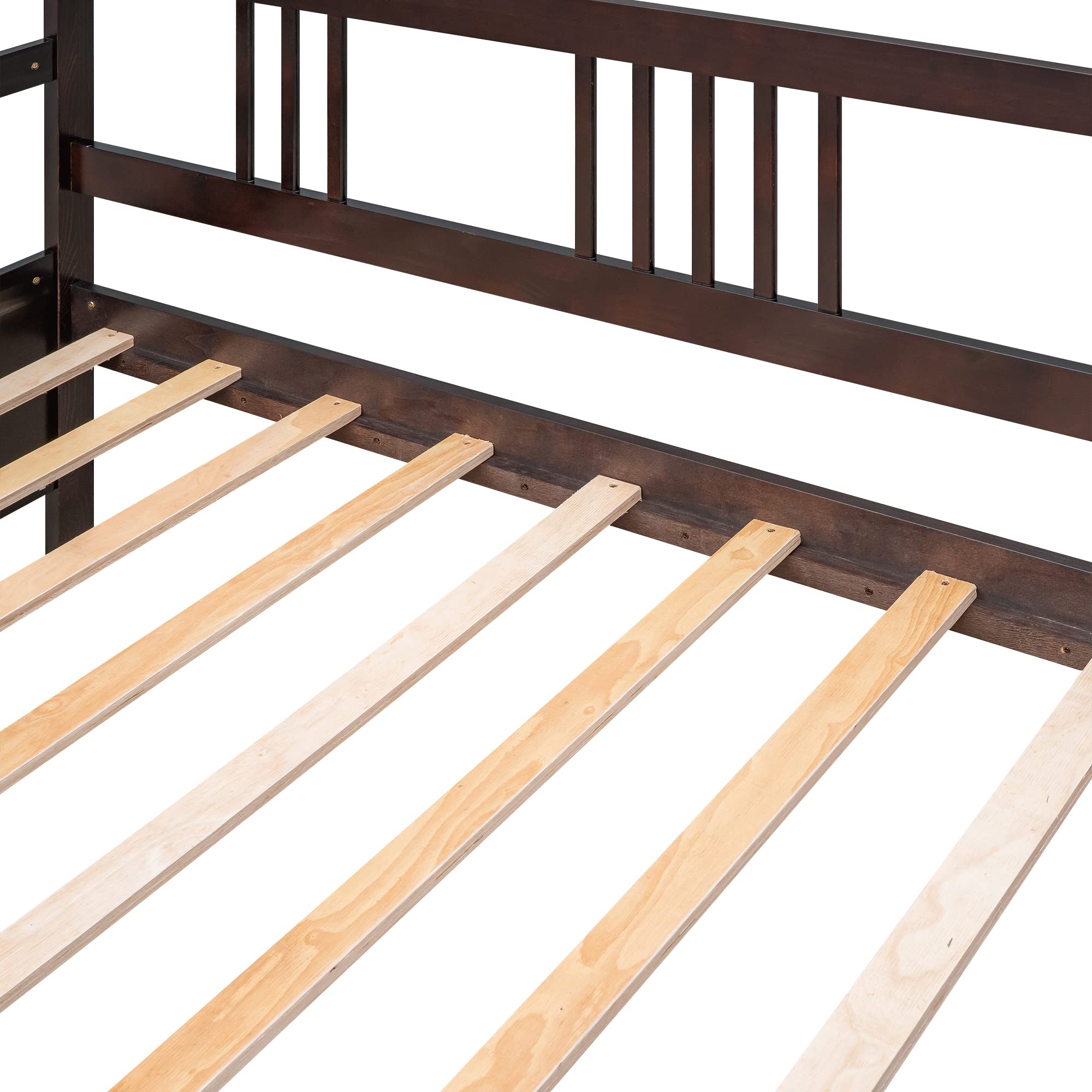 Royard Oaktree Solid Wood Daybed, Twin Size Daybed with Three-Side Rail, Modern Sofa Bed Frame with Wooden Slats Support Mattress Foundation for Bedroom, Living Room, Guest Room, Espresso