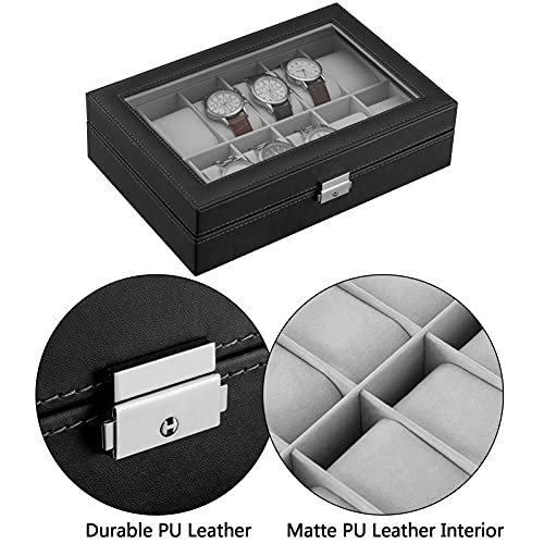 Oyydecor Watch Box PU Leather Case Organizer Wooden Storage Organizer for Storage and Display Men's & Women's Gift Business (12Slots-Gray)
