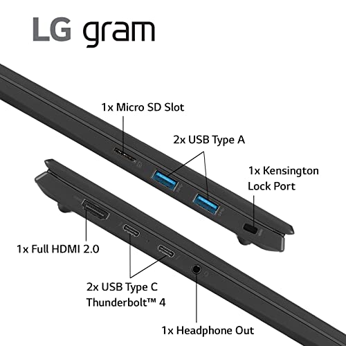 LG gram (2022) 17Z90Q Ultra Lightweight Laptop, 17" (2560 x 1600) IPS Display, Intel Evo 12th Gen i7 1260P Processor, 16GB LPDDR5, 1TB NVMe SSD, FHD Webcam, WiFi 6E, Thunderbolt 4, Windows 11, Black