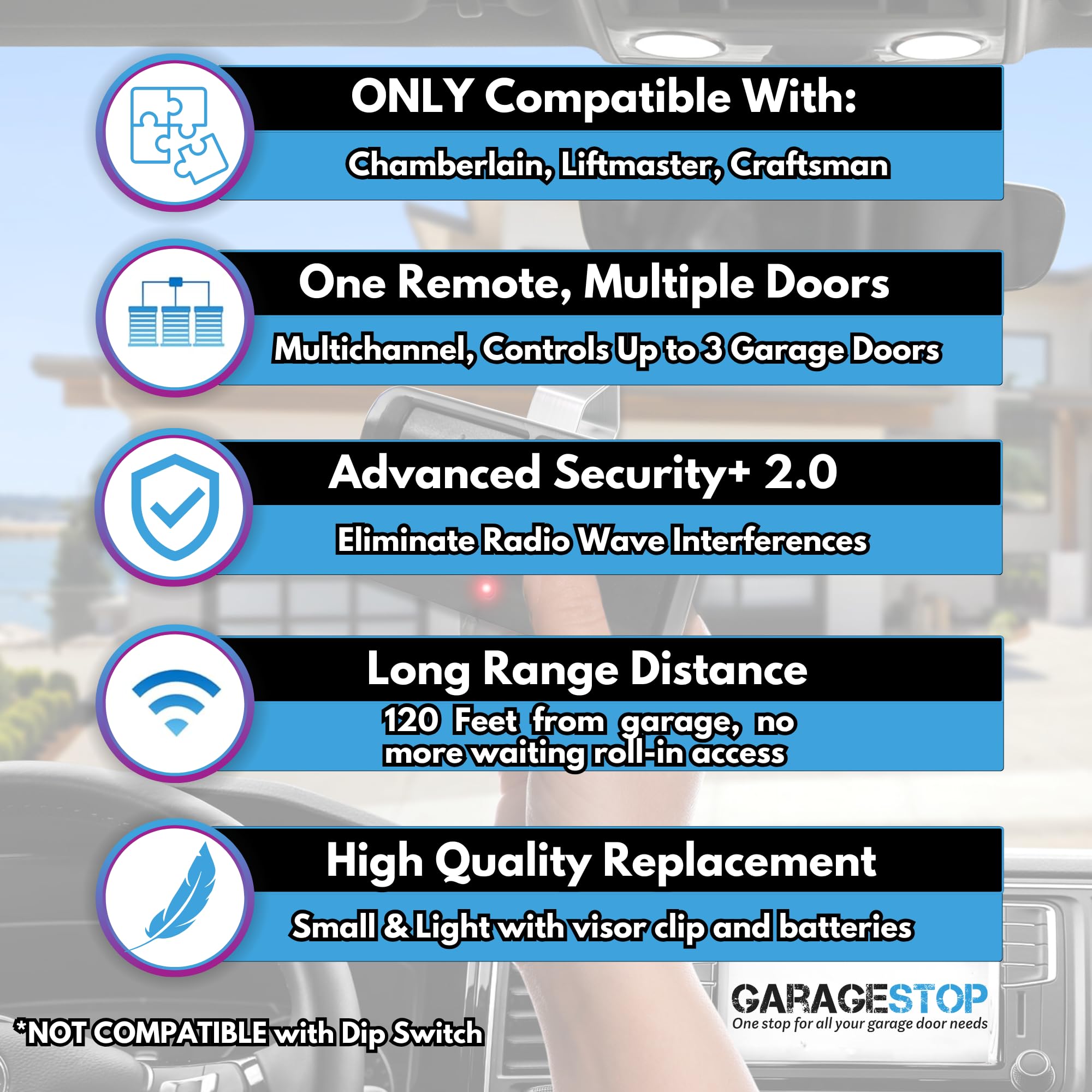 Garage Stop 2X 893LM 893Max for Chamberlain Craftsman Liftmaster Garage Door Opener Remote, 1993 to Present Gate Opener Remote, Replacement Garage Door Remote