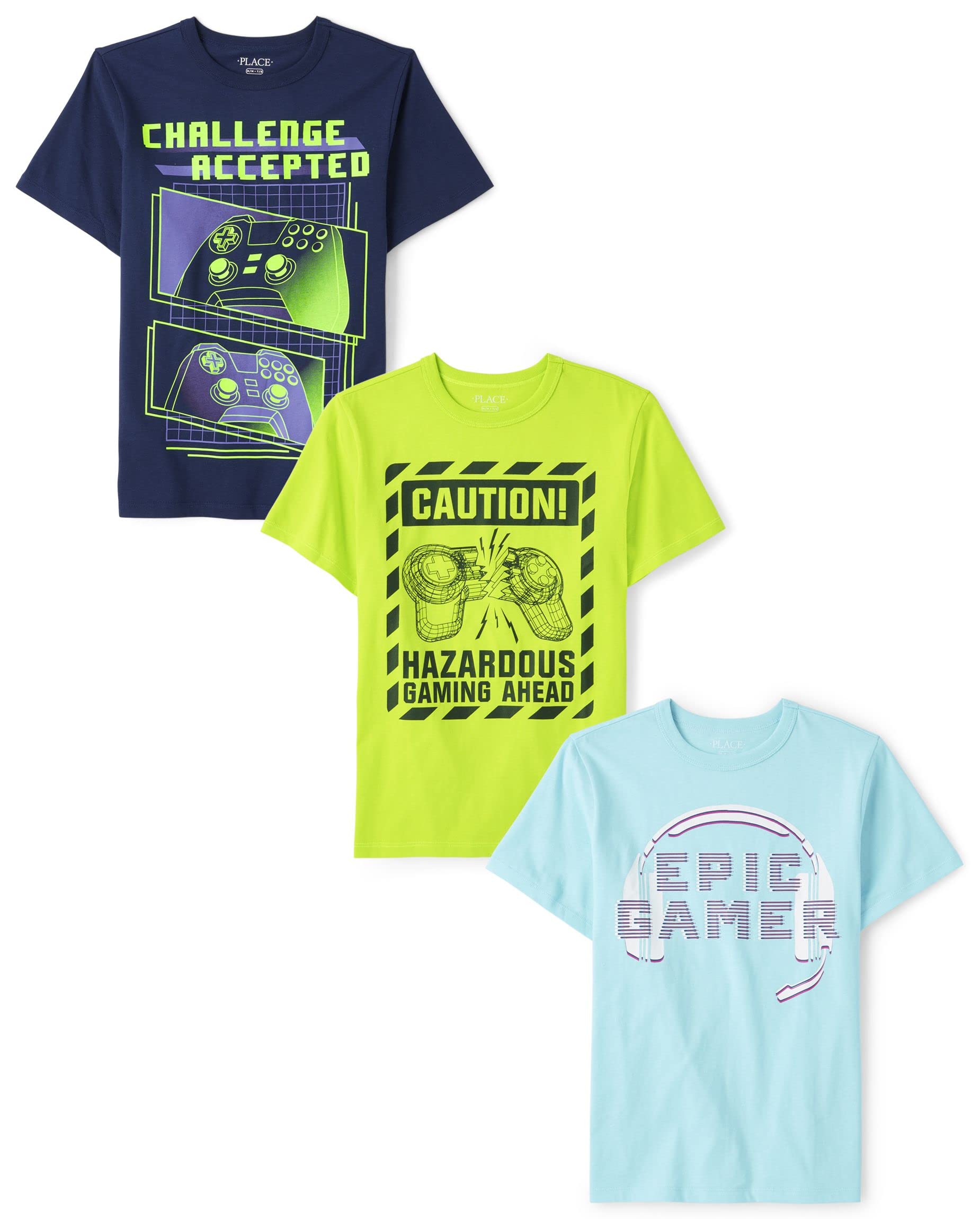 The Children's Place Boys' Short Sleeve Graphic T-Shirt 3-Pack, Gaming, X-Small