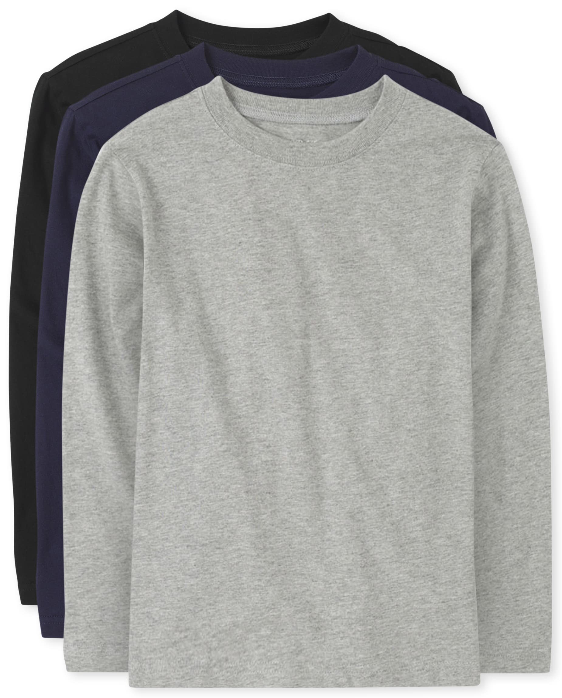 The Children's Place boys Long Sleeve Basic Layering T-shirt T Shirt, Black/Tidal/H Gray 3 Pack, Medium US