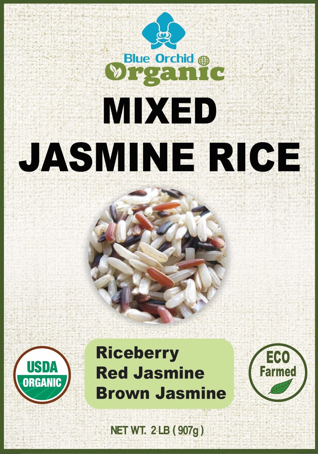 Organic Mixed Rice - 3 Kinds of Thai Rice Medley: Brown Jasmine, Black Jasmine Riceberry, and Red Jasmine - High Fiber Gluten Free Superfood 2 LB