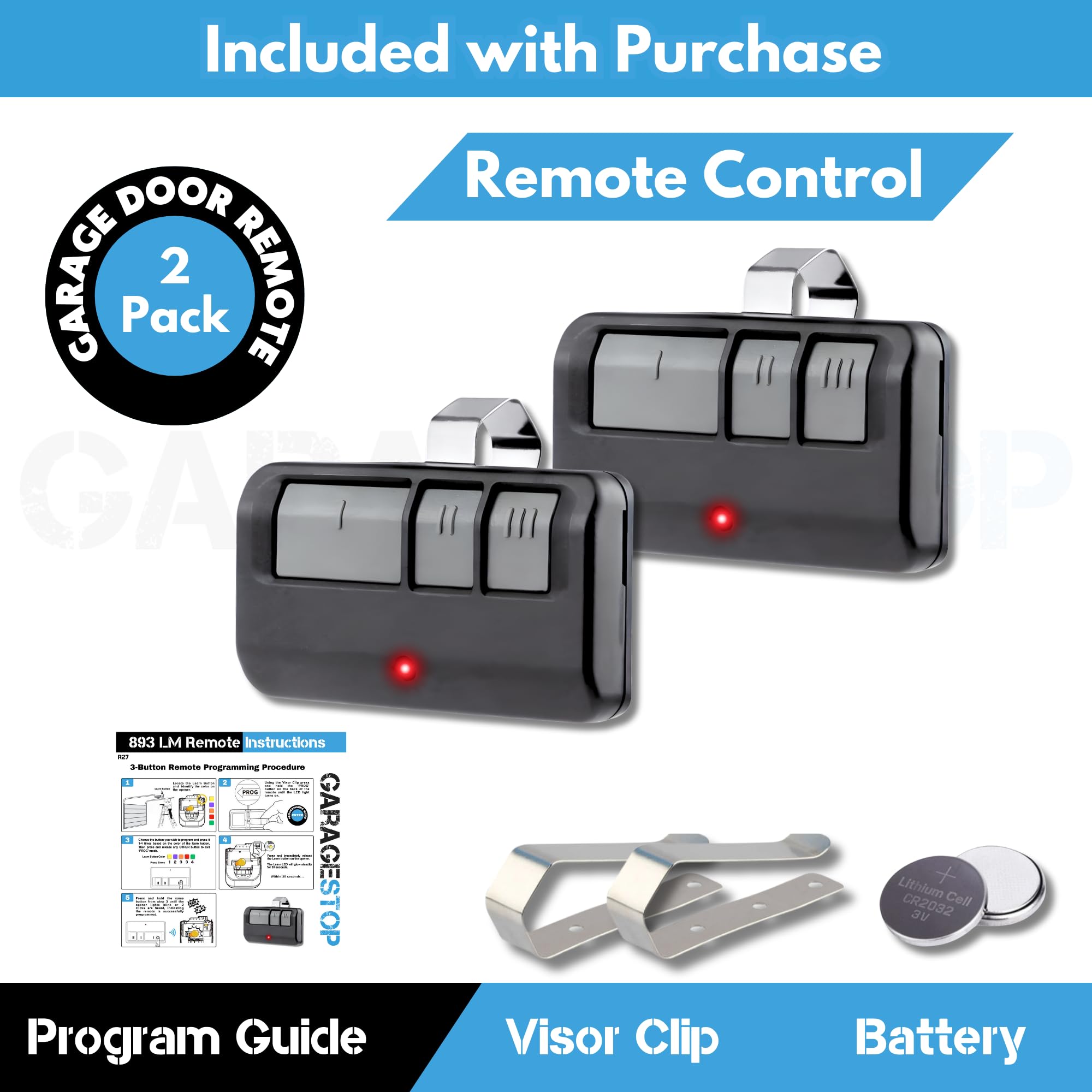 Garage Stop 2X 893LM 893Max for Chamberlain Craftsman Liftmaster Garage Door Opener Remote, 1993 to Present Gate Opener Remote, Replacement Garage Door Remote