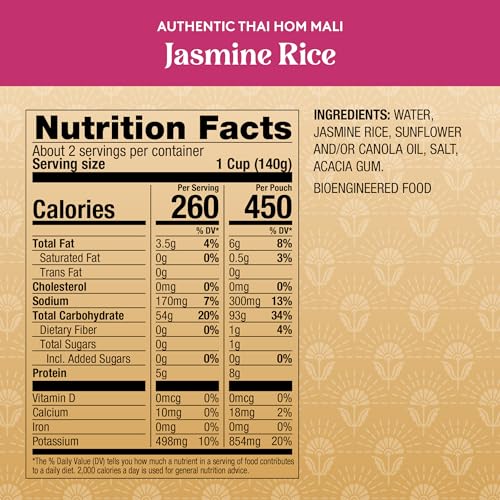Royal Authentic Thai Hom Mali White Jasmine Rice - Microwave Rice - Dinner Side Dish - (4 Pack) 8.5 oz Pouch
