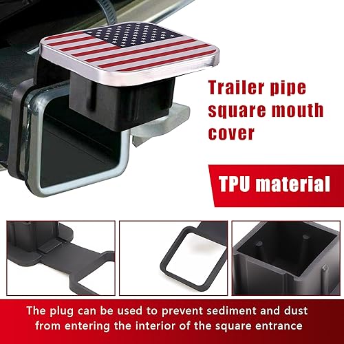 Miytsya 1 PC Trailer Gag Cover Dust Plug, Square 2" Receiver American Flag Protective Cover, Trailer Hitch Cover Pipe Plug Insert, Universal for Most Car Exterior Protective Accessories (Red & Black)