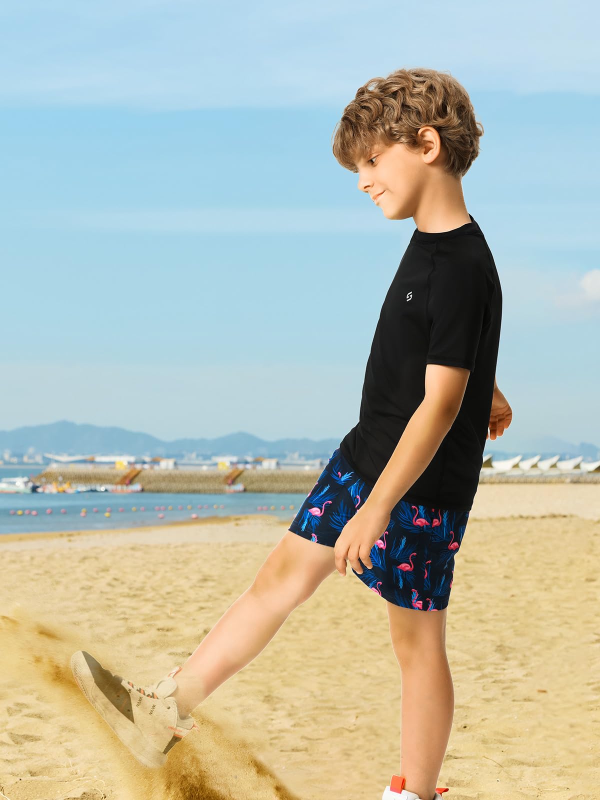 HODOSPORTS Boys UPF 50+ Rash Guard Swim Shirts Short Sleeve Quick Dry UV Protection Sun Shirt Black