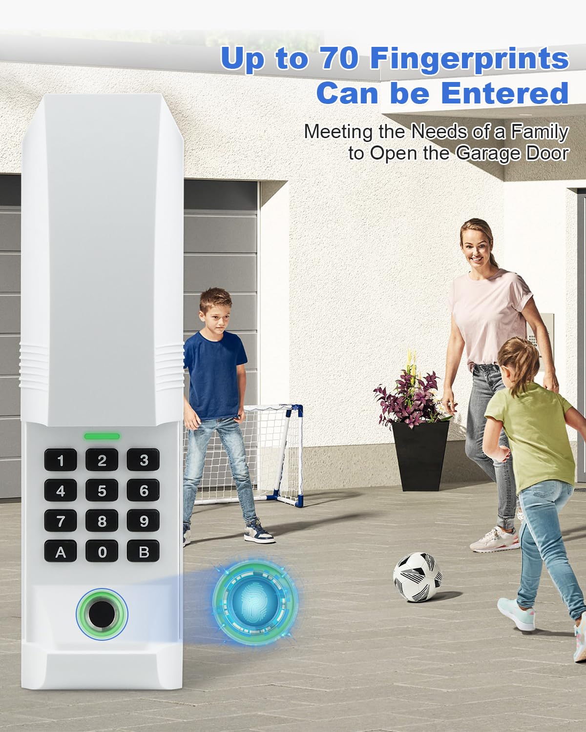 Universal Fingerprint Garage Door Keypad Fit for Liftmaster Chamberlain Craftsman Opener Unlock with Fingerprint Control Multiple Doors Replace 877max G940EV-P2 877Lm Wireless Keyless White