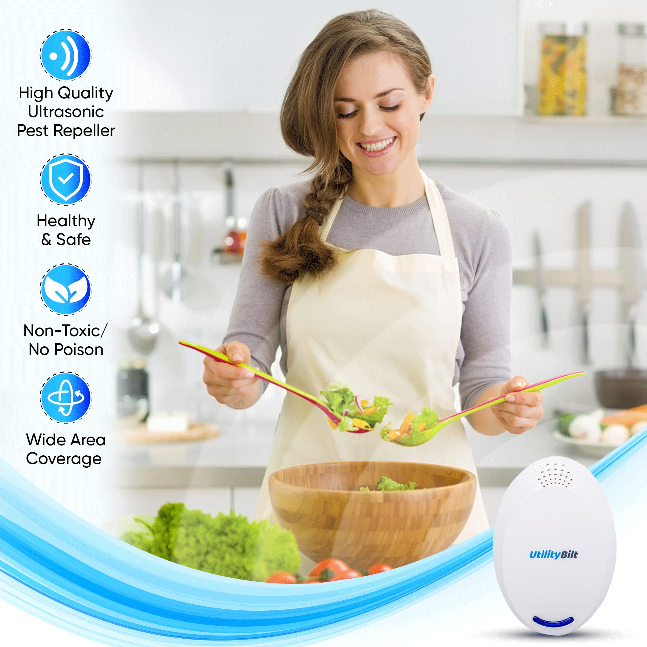 UtilityBilt Ultrasonic Pest Repeller indoor 4 Pack Pest Repellent Ultrasonic Plug in for Home and Kitchen | Mouse Repellent | Eco-Friendly Safe for Humans, Bug Repellent for Pest Control, mice, Spider