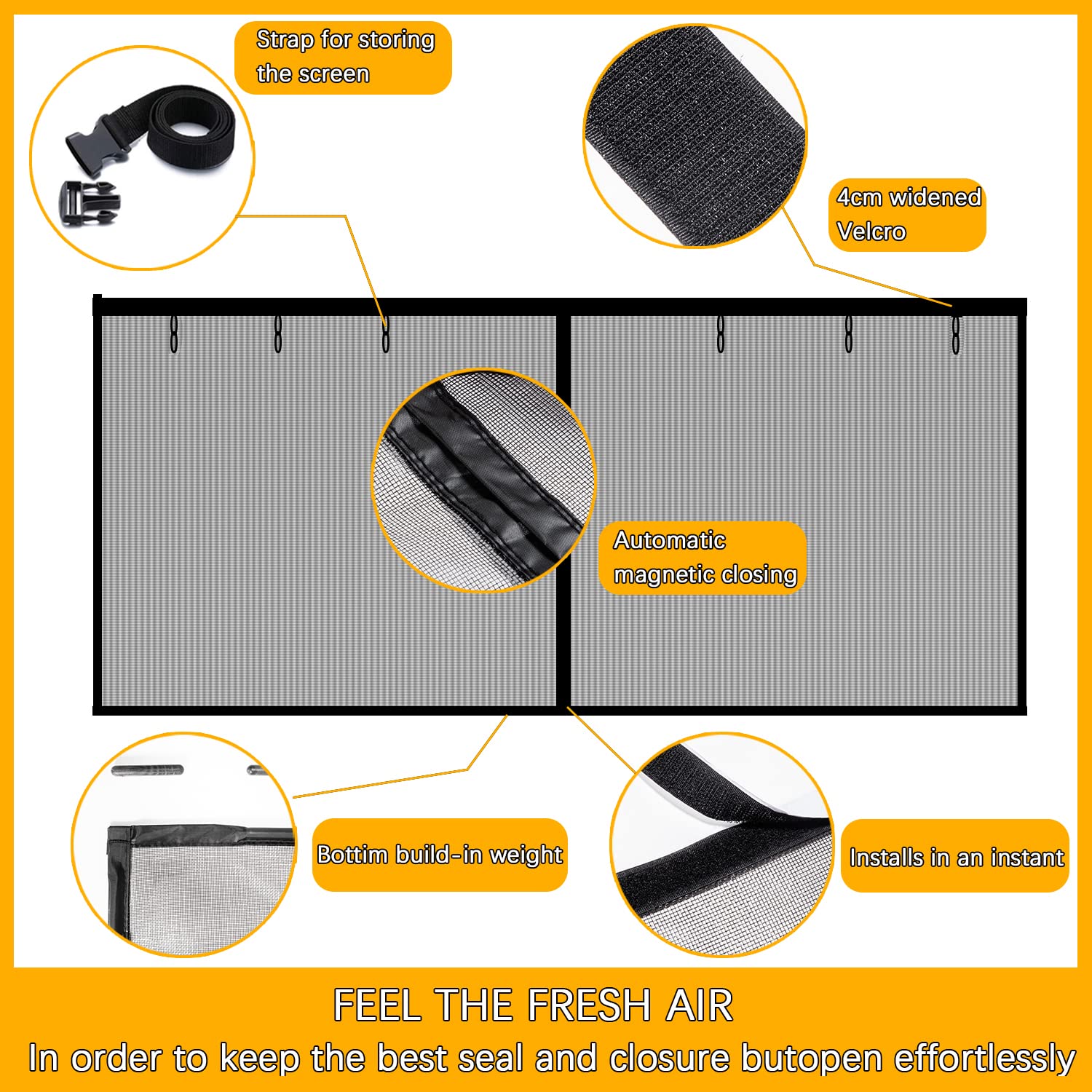 Fiberglass Magnetic Garage Screen Door - Double 16x7ft (2 car) Hands Free Mesh Screen Door,DIY Retractable Garage Door Screen with 6 Roll Up Starps (Fit 16 Ft W * 7 Ft H-A)