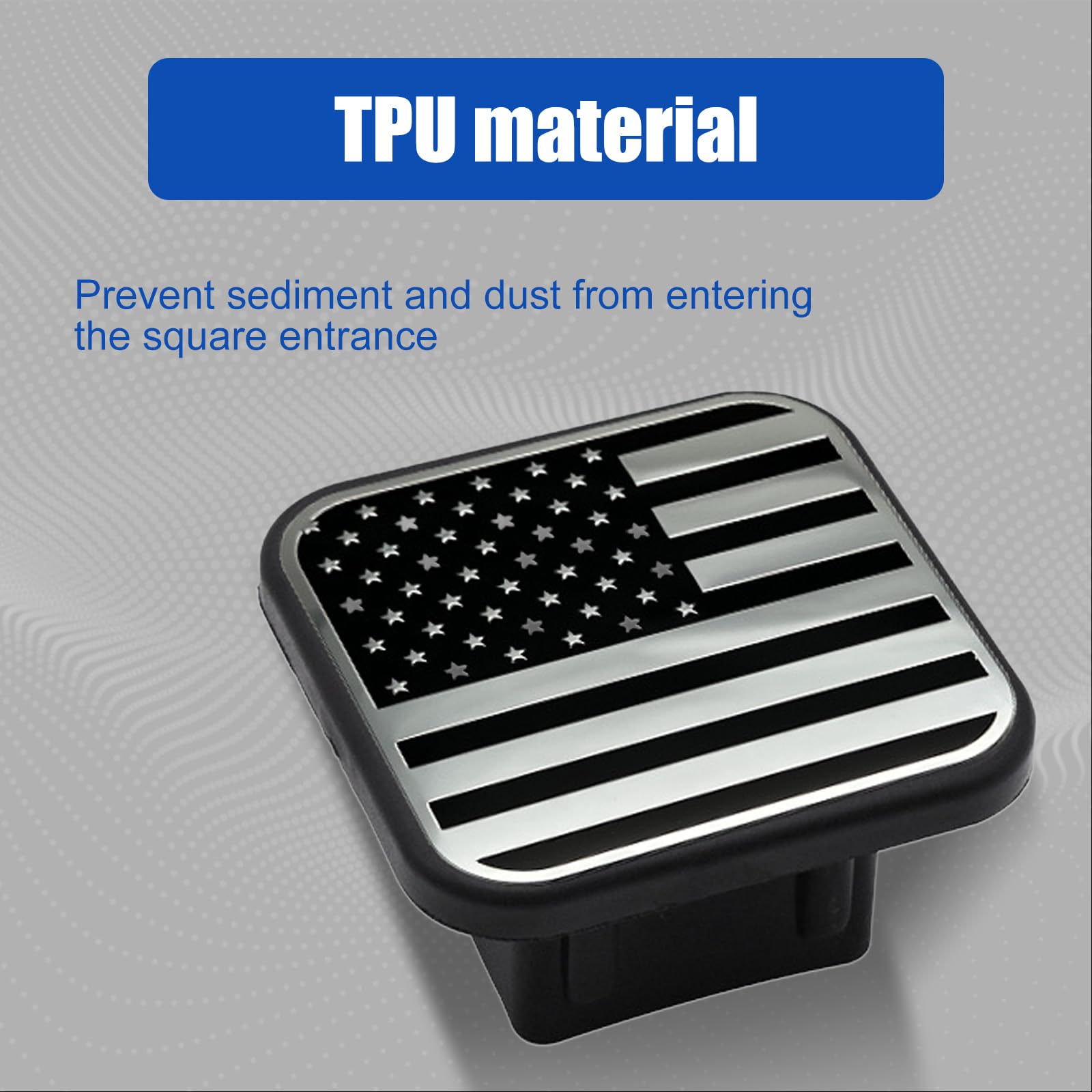 Fogfar 1 PC Square Tow Hitch Dust Plug, 3.14" x 3.14" x 1.96" American Flag Pattern Tow Tube Square Cover, Trailer Receive Tube Plug, Fits 2" x 2" Receiver Tube (Black)