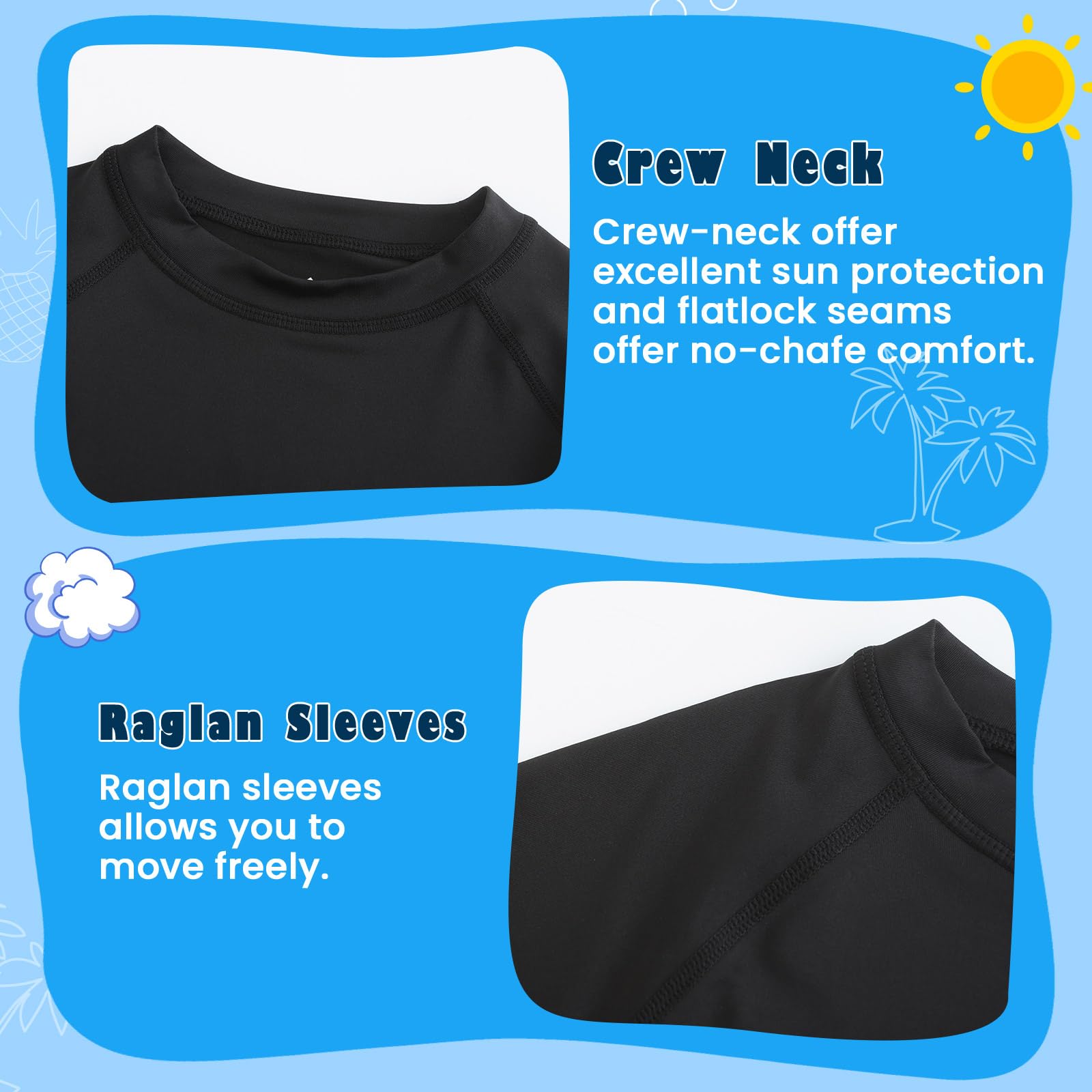 HODOSPORTS Boys UPF 50+ Rash Guard Swim Shirts Short Sleeve Quick Dry UV Protection Sun Shirt Black