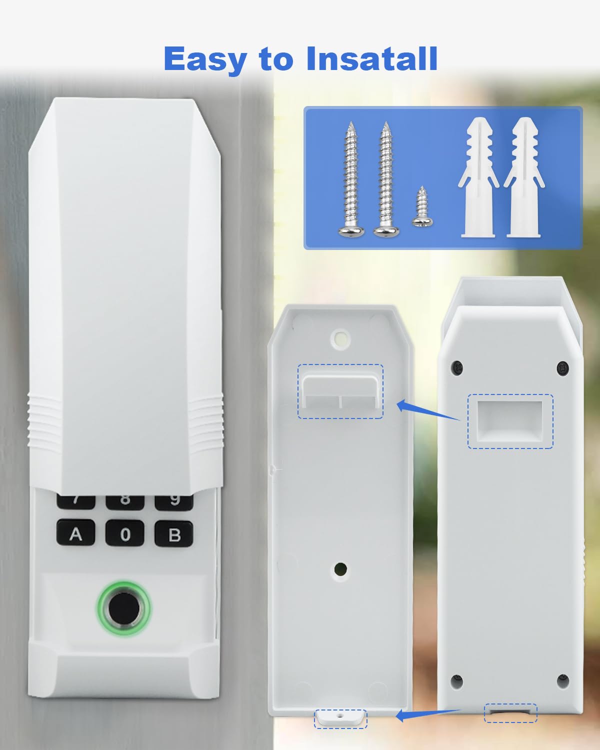 Universal Fingerprint Garage Door Keypad Fit for Liftmaster Chamberlain Craftsman Opener Unlock with Fingerprint Control Multiple Doors Replace 877max G940EV-P2 877Lm Wireless Keyless White